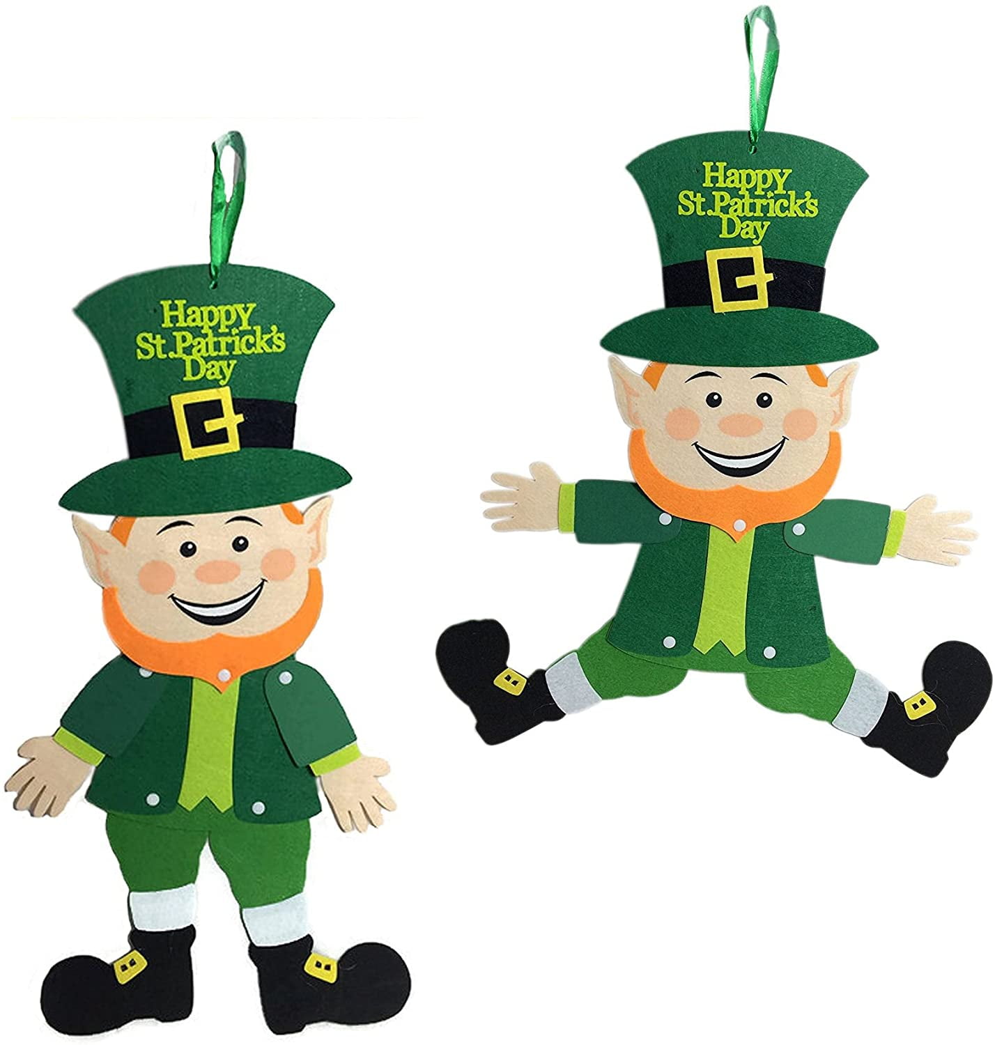 St Patrick's Day Decoration [Pack of Two] Jointed Felt Leprechaun ...