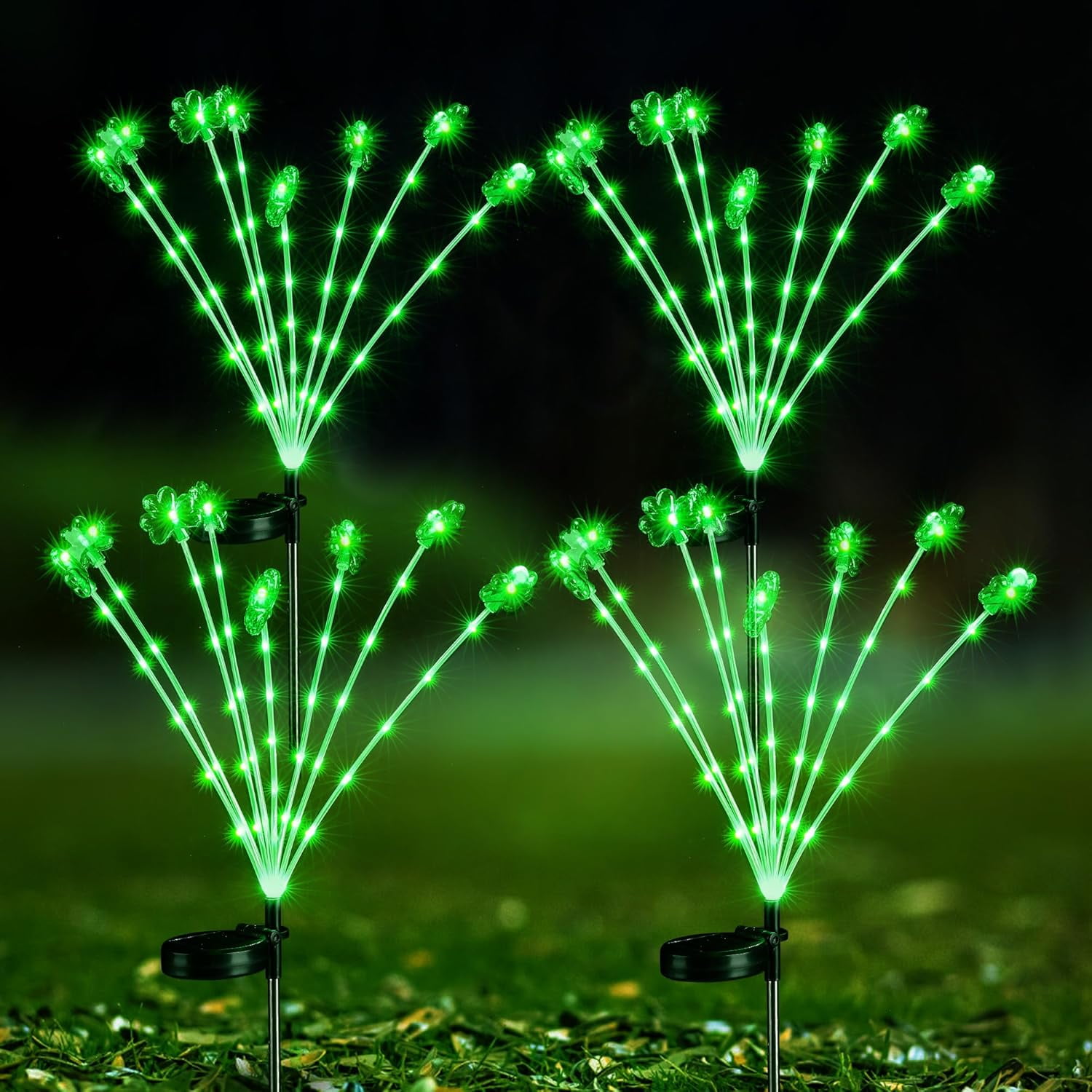 St Patrick’s Day Decorations Outdoor, 4 Packs 32 LED Solar Shamrock ...