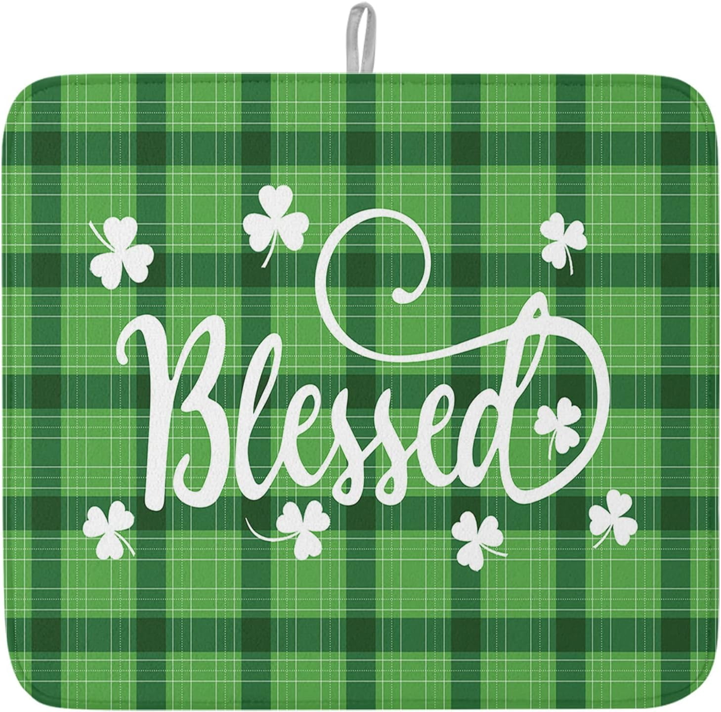 St Patrick's Day Dish Drying Mat for Kitchen Counter Blessed Shamrock ...