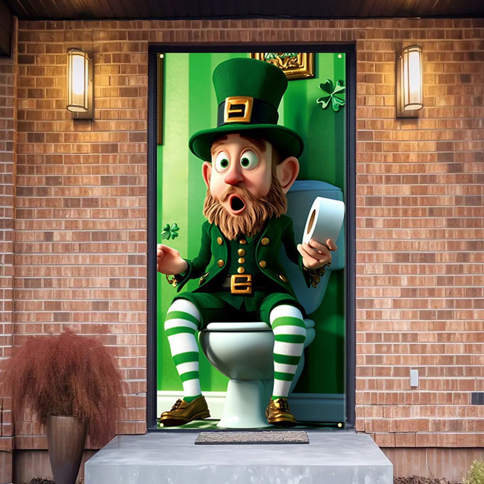 St Patrick's Day Door Cover Decorations 35×71inch Green Shamrock Porch ...