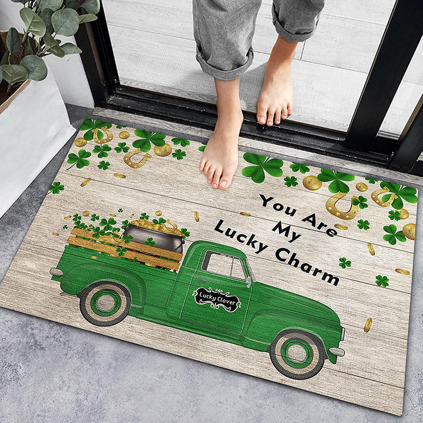 St.Patrick's Day Doormat Outdoor Outside,Lucky Green Shamrock Clover ...