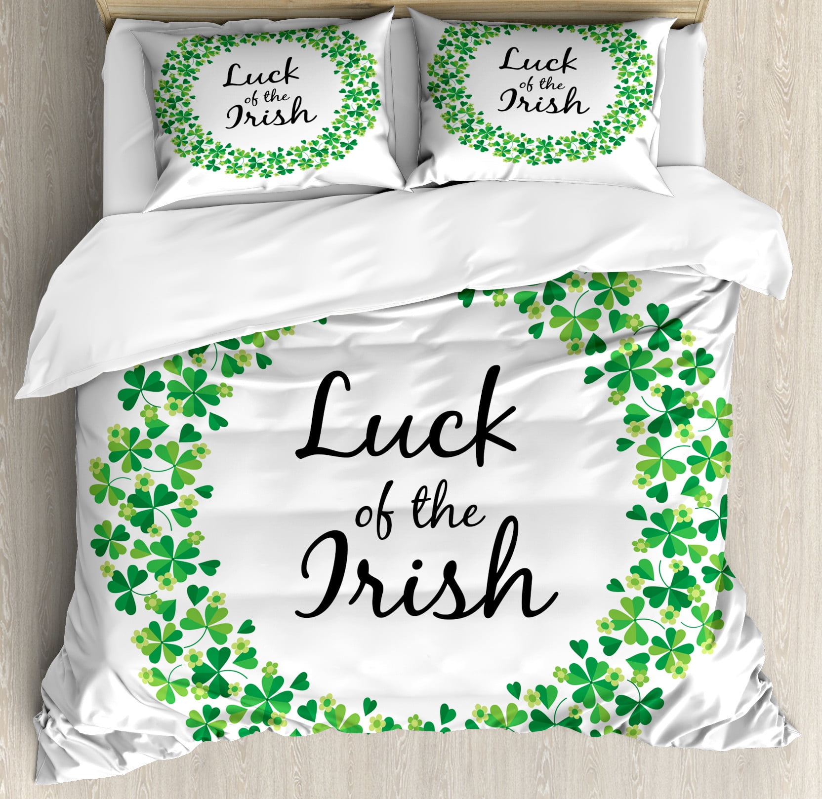 St. Patrick's Day Duvet Cover Set, Clover Wreath Shamrock Luck of the ...