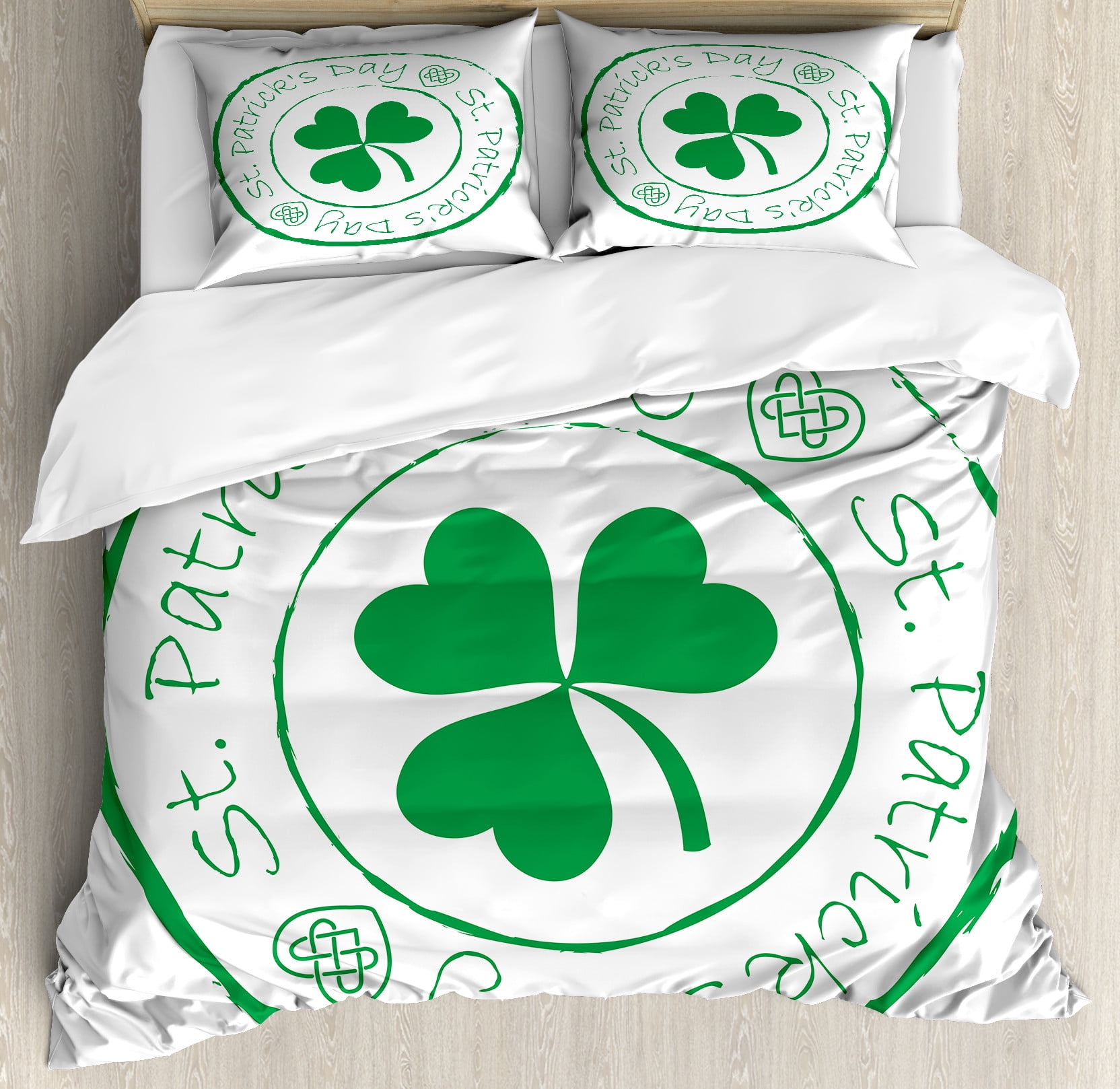 St. Patrick's Day Duvet Cover Set, Stamp Like Design Greetings for Party March 17 Lucky Shamrock ...