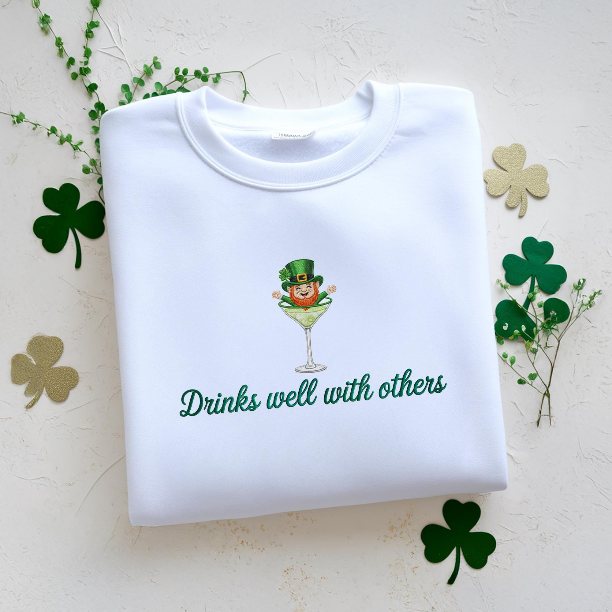 St Patrick's Day Embroidered Sweatshirt for Women, Leprechaun Martini ...