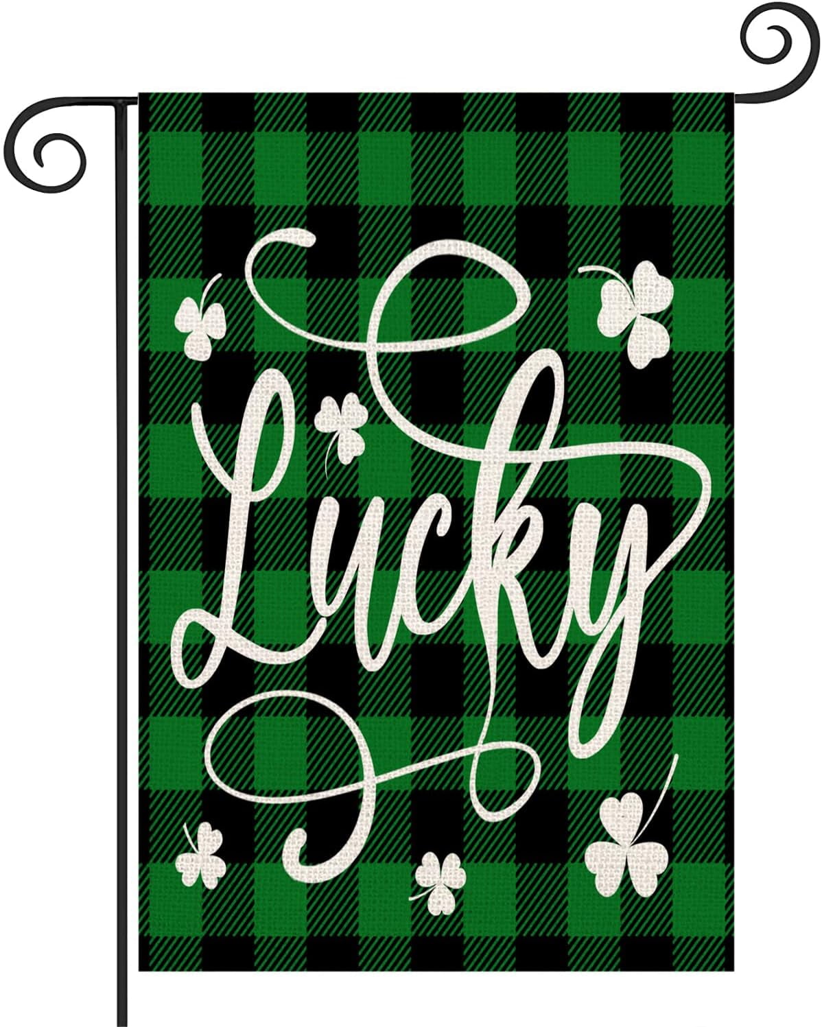 St Patrick’s Day Garden Flag Double-Sided Lucky Shamrock Green Black ...