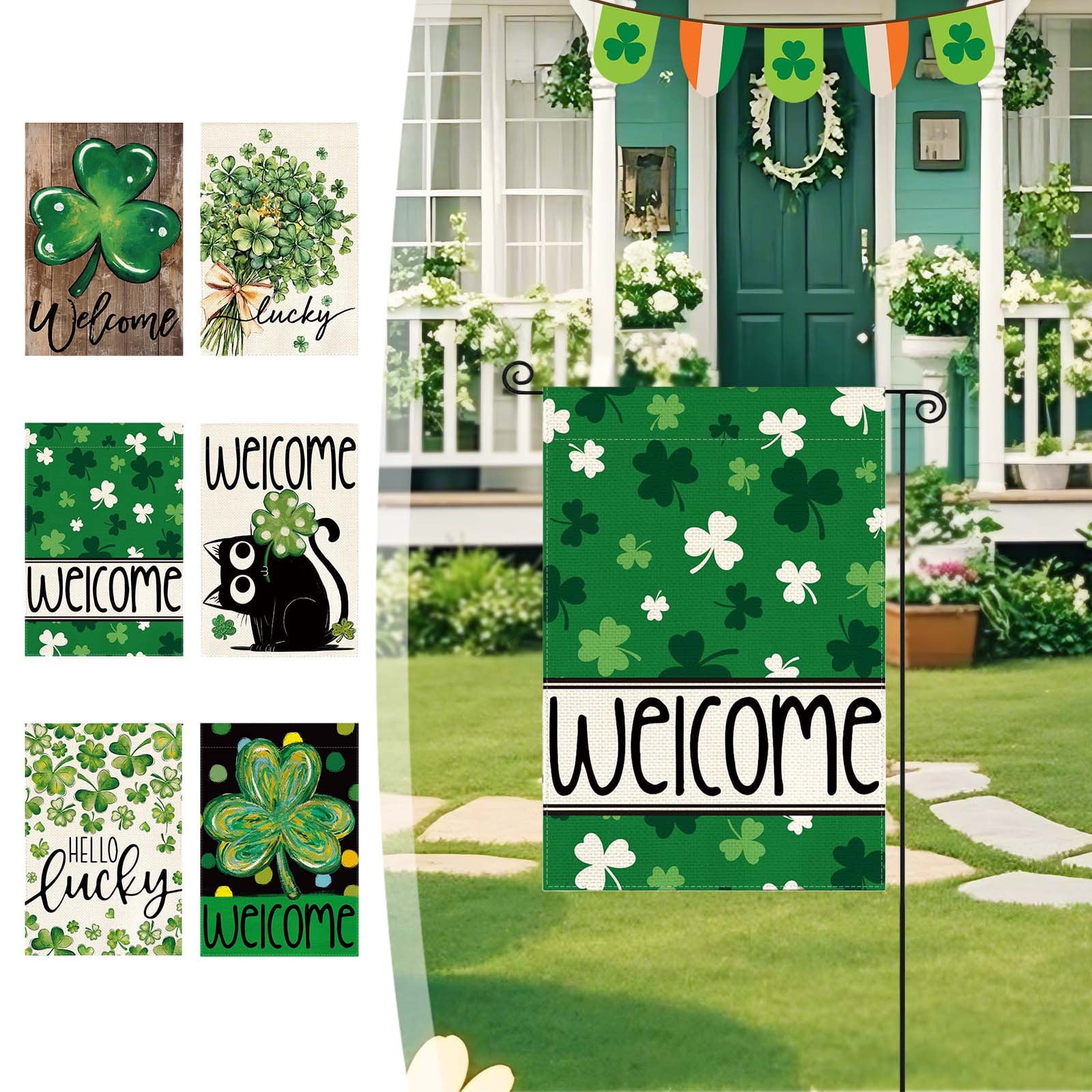 St. Patrick's Day Garden Four Leaf Clover Decorative Outdoor Flax ...