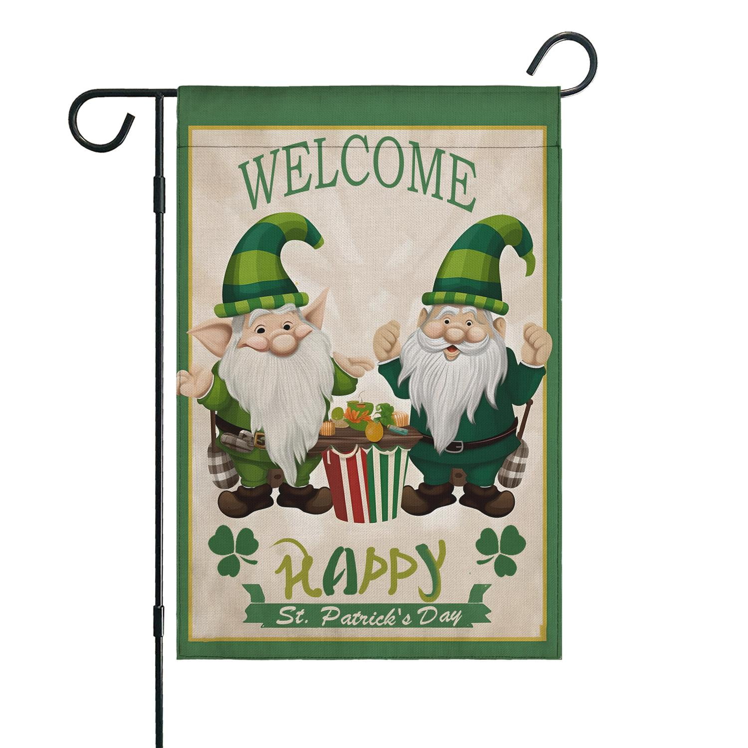 St.Patrick's Day Garden Flag Irish Garden Flag Gnome Shamrock Green ...