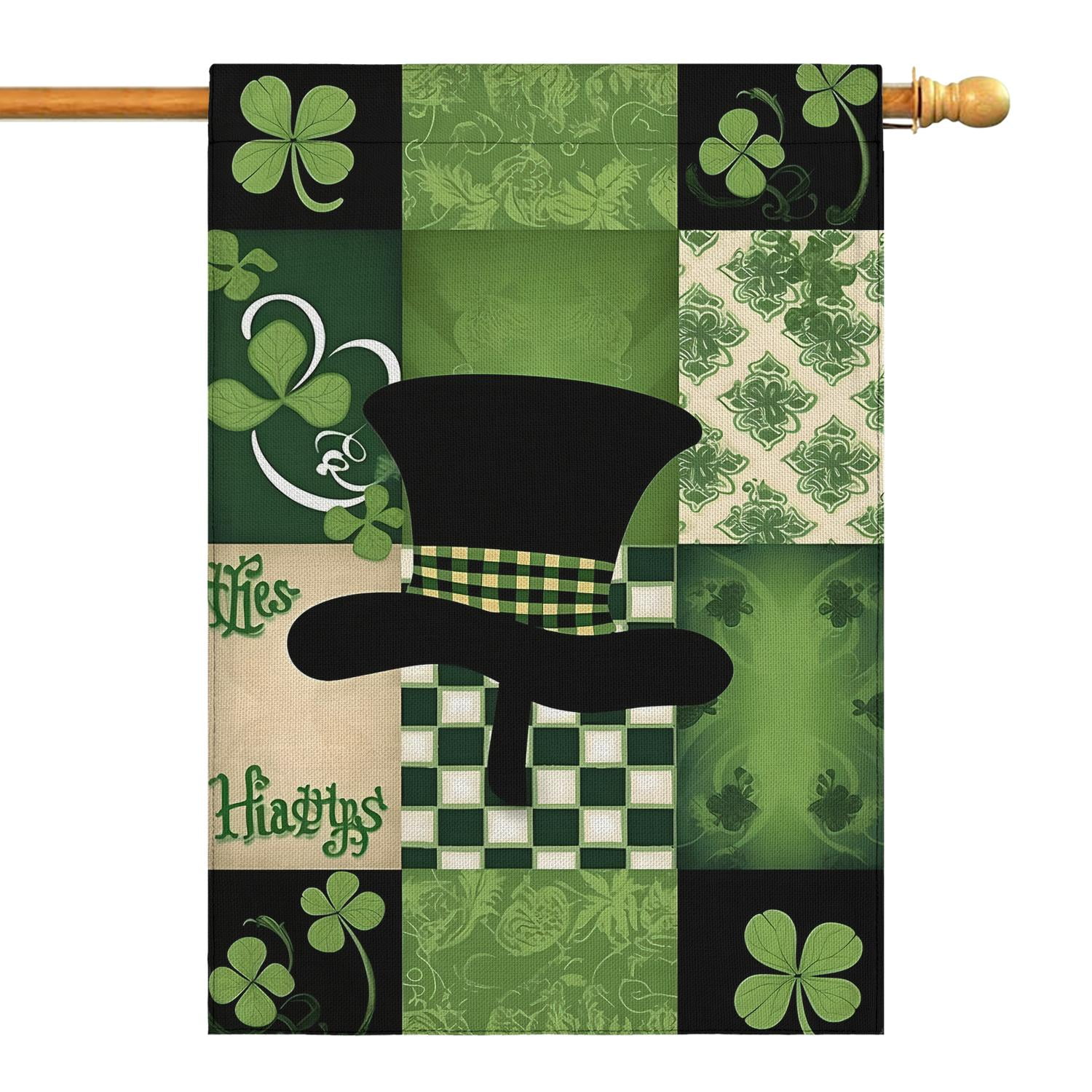 St. Patrick's Day Garden Flag Irish Outdoor Flag Shamrock Clovers Hat Green Lucky Welcome Flag ...
