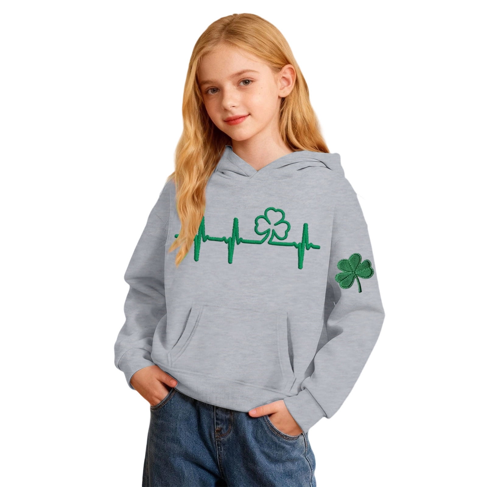 St. Patrick's Day Girls Hooded Sweatshirt With Print And Pocket Cozy ...