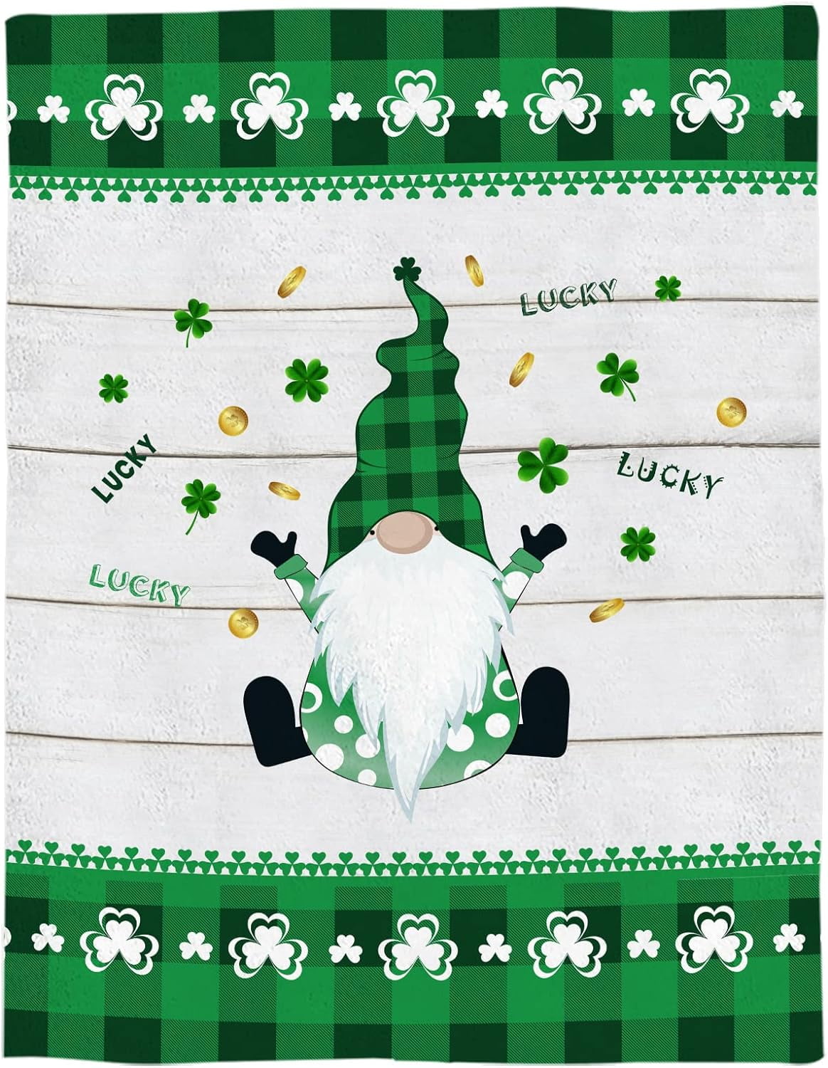 St. Patrick''s Day Gnomes Clover Throw Blankets, Irish Green Buffalo ...