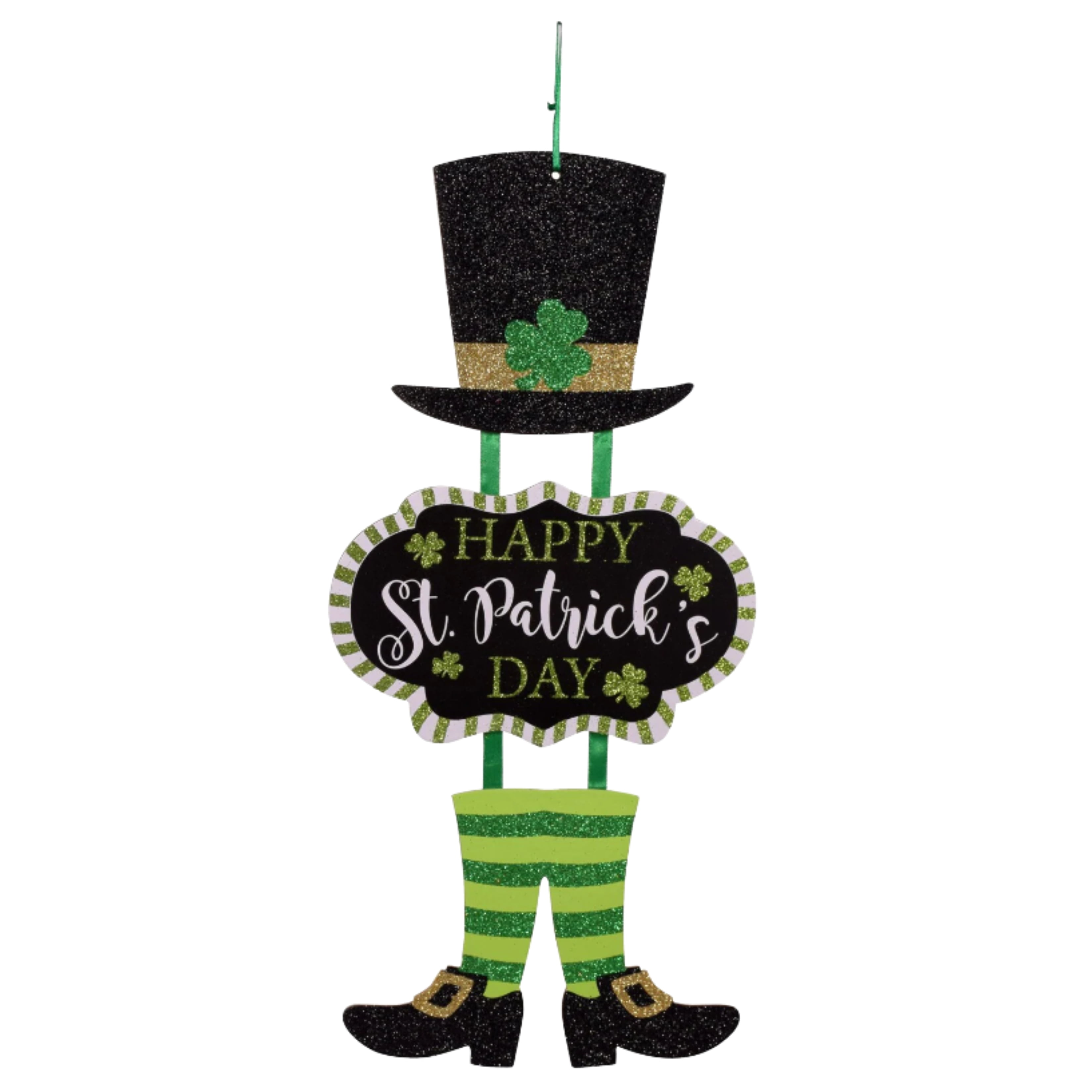 St Patrick's Day Hanging Welcome Sign 1pc Glittery Leprechaun Feet ...