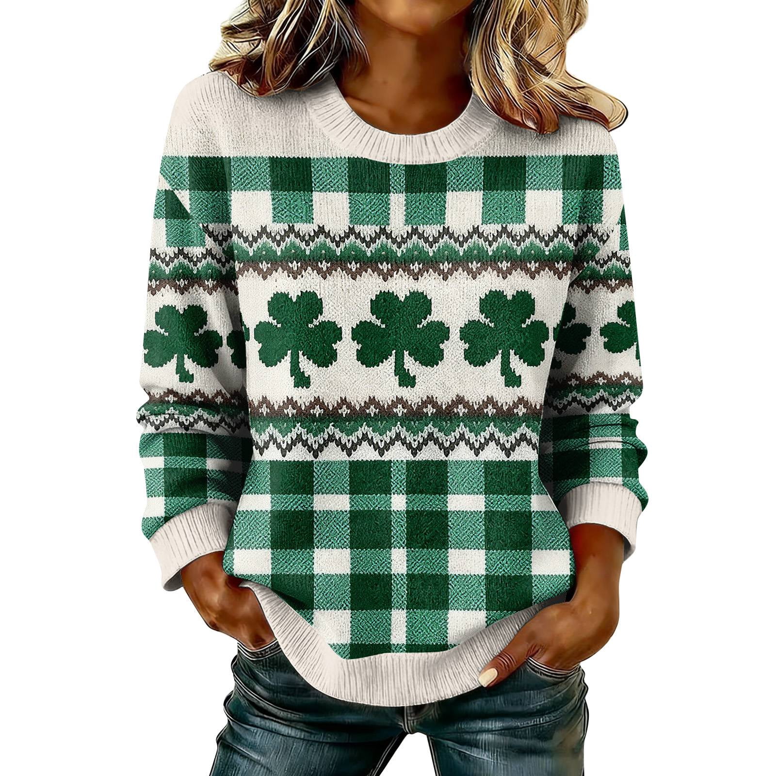 St. Patrick's Day Hoodies for Women, Waffle Knit Long Sleeve Shamrock ...