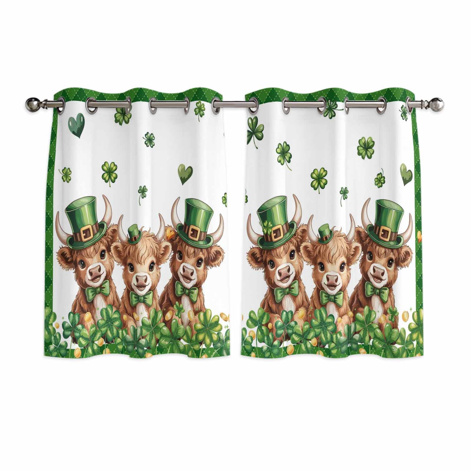 St. Patrick's Day Kitchen Curtains Window Panels, Cute Highland Cow ...