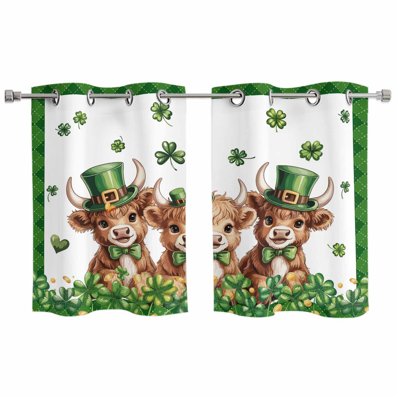 St. Patrick's Day Kitchen Curtains Window Panels, Cute Highland Cow ...