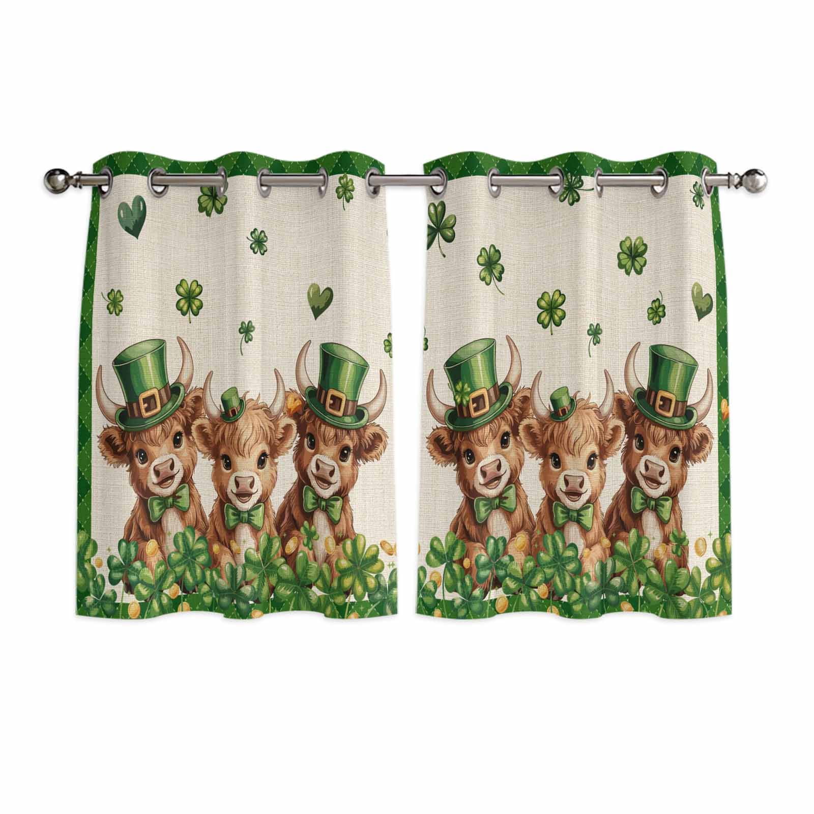 St. Patrick's Day Kitchen Curtains Window Panels, Green Shamrock ...