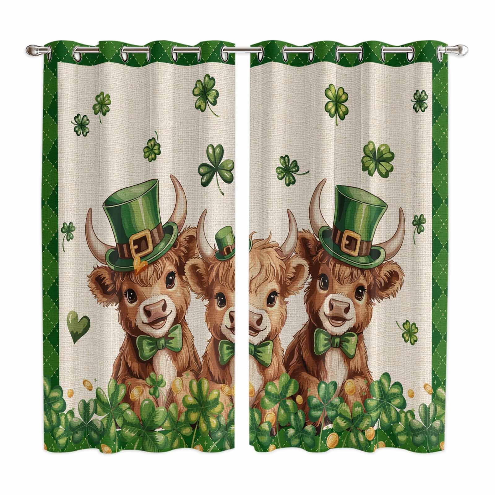 St. Patrick's Day Kitchen Curtains Window Panels, Green Shamrock ...