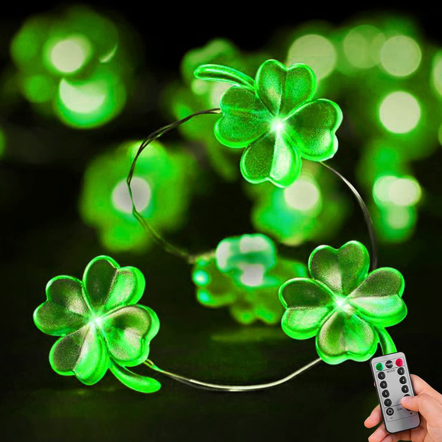 St. Patrick's Day Lights Shamrock String Lights Battery Operated 16 ...