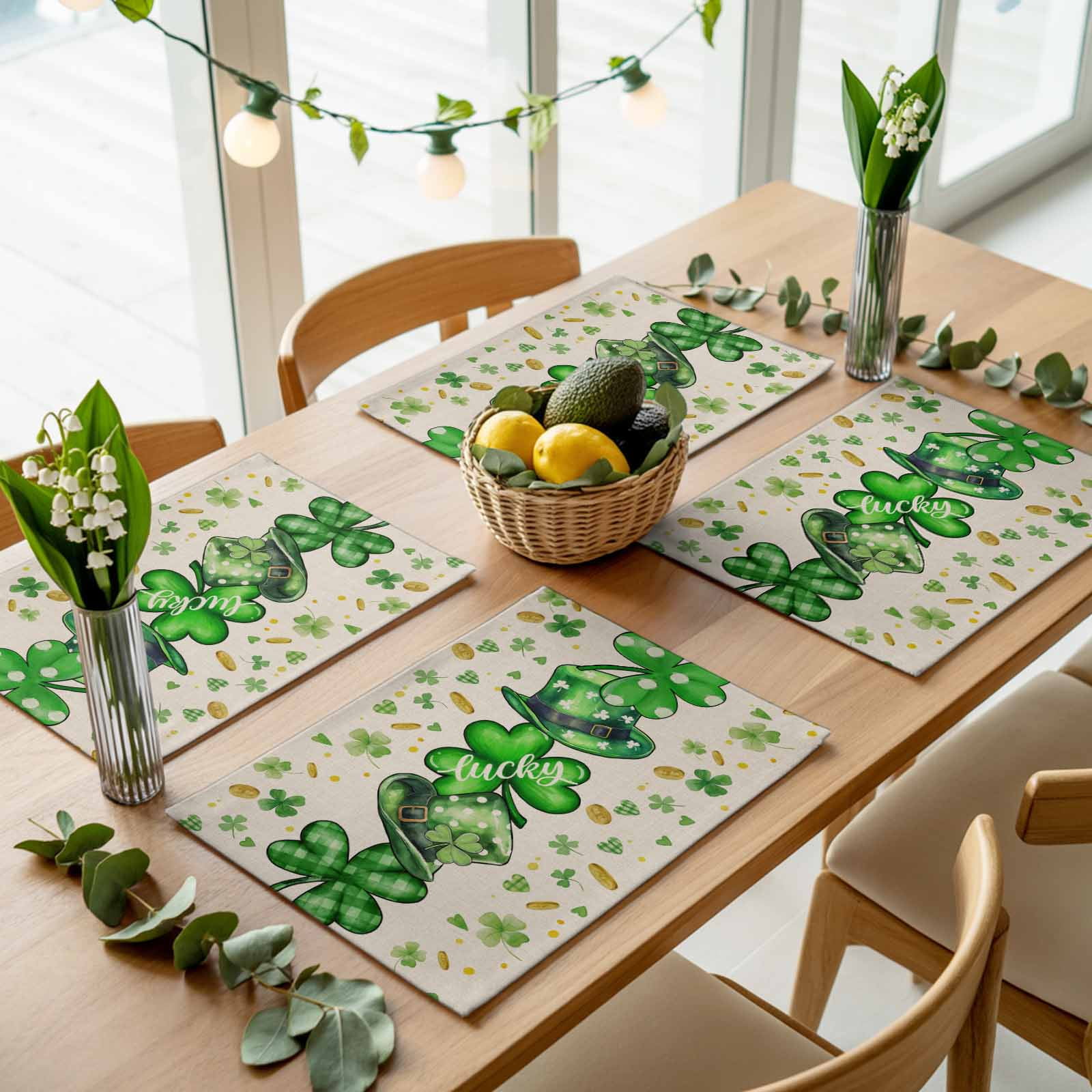 St. Patrick's Day Luck Leaves Hat Placemats Set of 4,Wipeable Washable ...