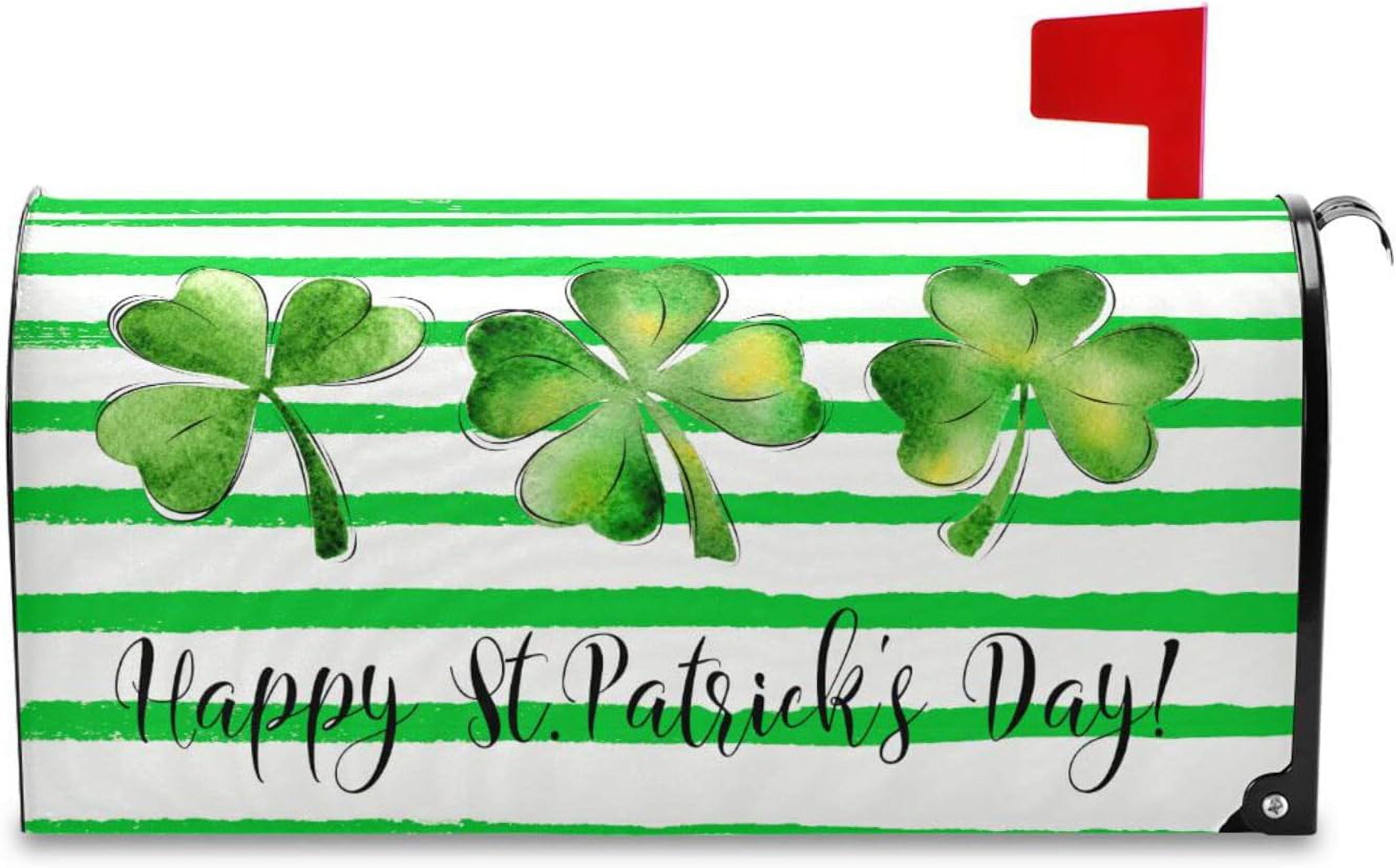 St Patrick''s Day Magnetic Mailbox Cover Shamrock Stripe Clover Mailbox ...