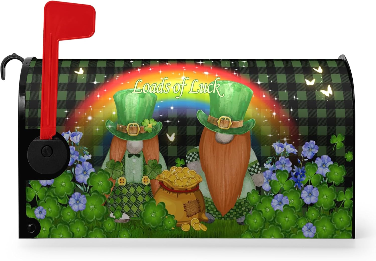 St. Patrick''s Day Mailbox Cover Green Checkered Leprechauns Magnetic Mailbox Covers Gnomes Hat ...