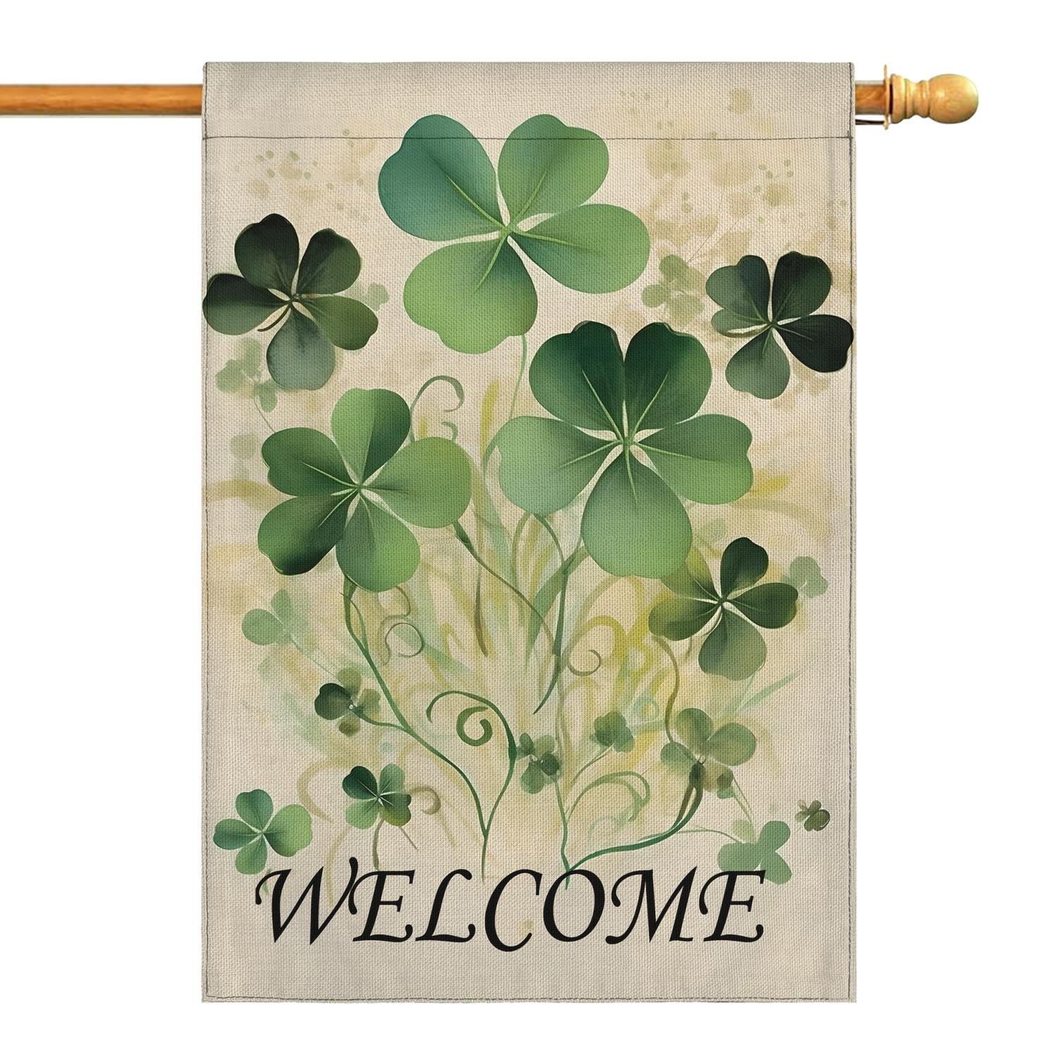 St. Patrick's Day Outdoor Flags Holiday Garden Flag Happy Spring Welcome Shamrock Clovers House ...