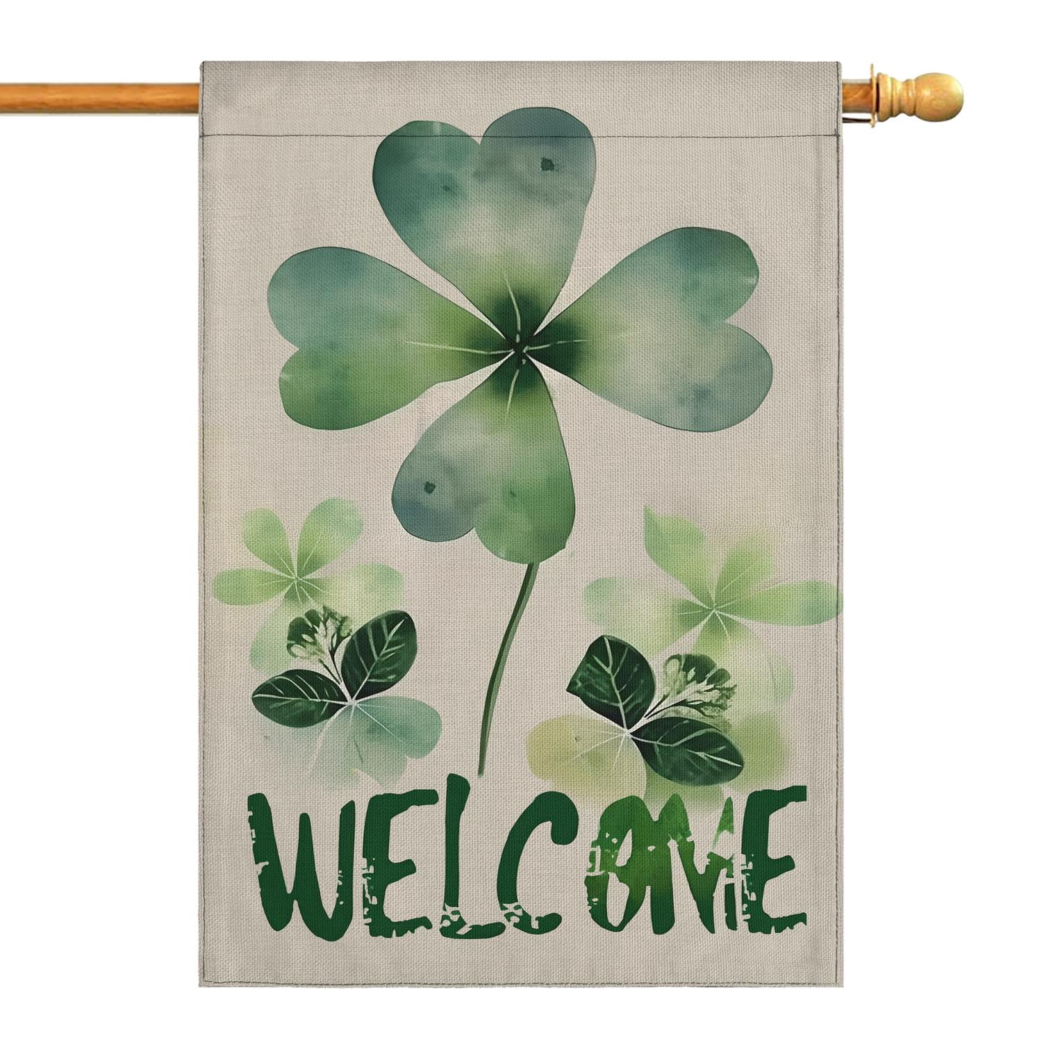 St. Patrick's Day Outdoor Flags Holiday Garden Flag Shamrock Clovers Welcome Lucky Green Yard ...