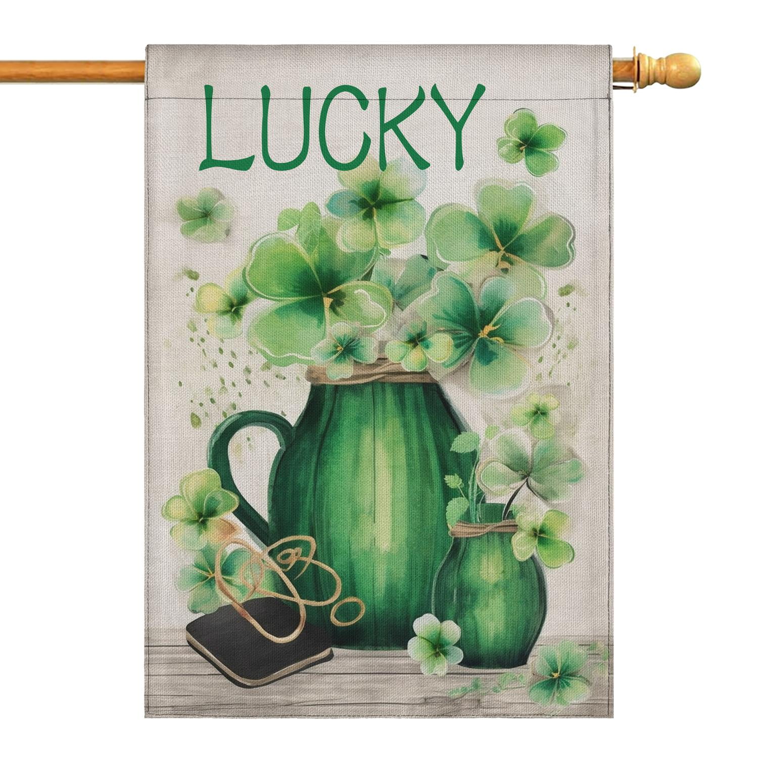 St. Patrick's Day Outdoor Flags Irish Outdoor Flag Shamrock Clovers in ...