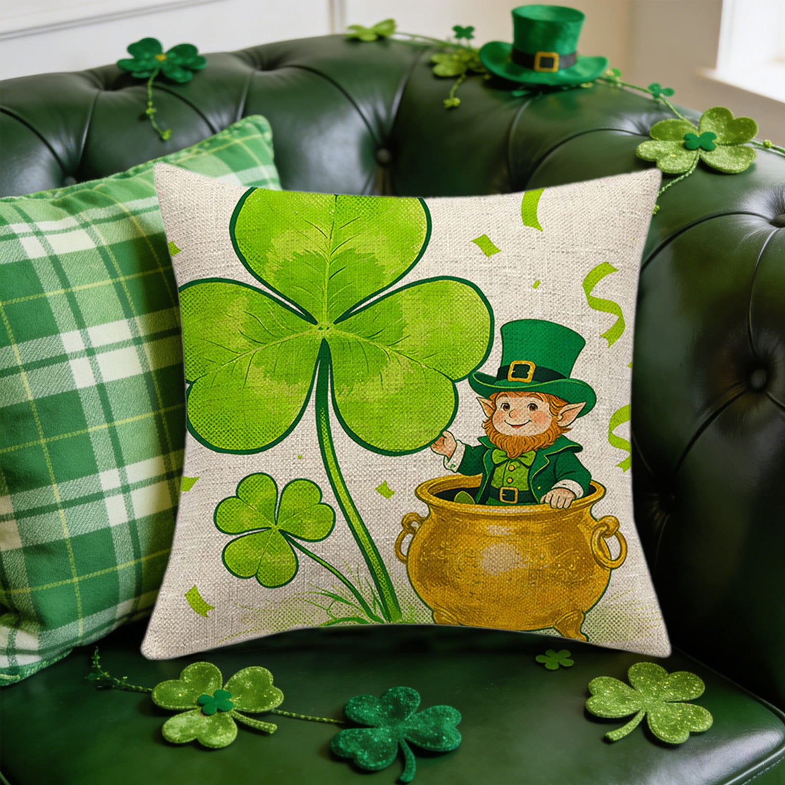 St. Patrick's Day Pillowcase Decorative Printed Shamrock Pillow Cover ...