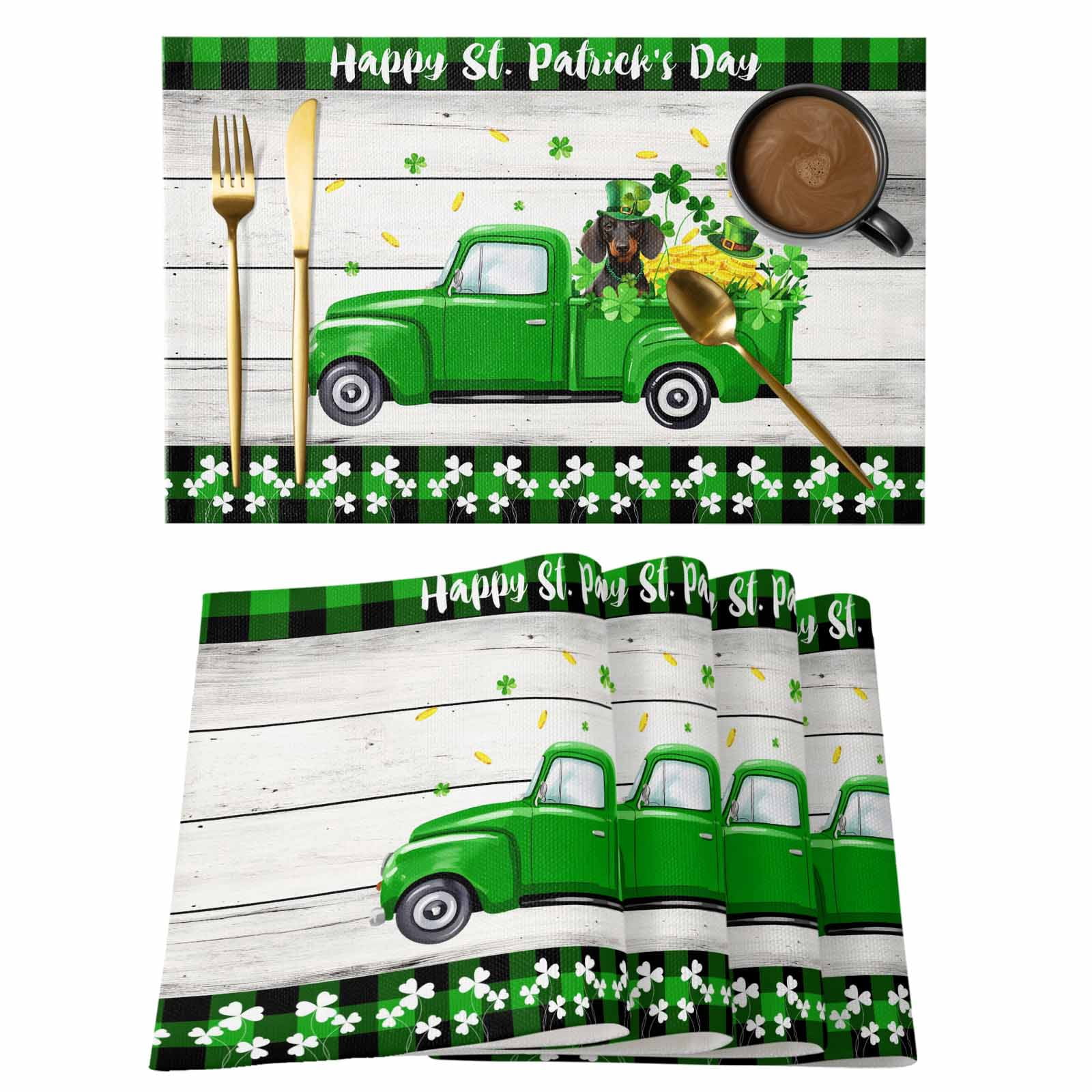 St. Patrick's Day Placemats Set of 6, Spring Dogs Grass Truck Plaid ...