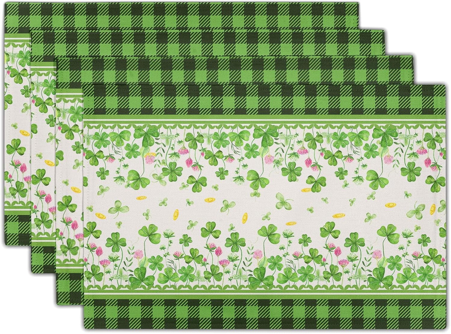 St. Patrick's Day Placemats Set of 4, Lucky Shamrock Gold Coins Dining ...