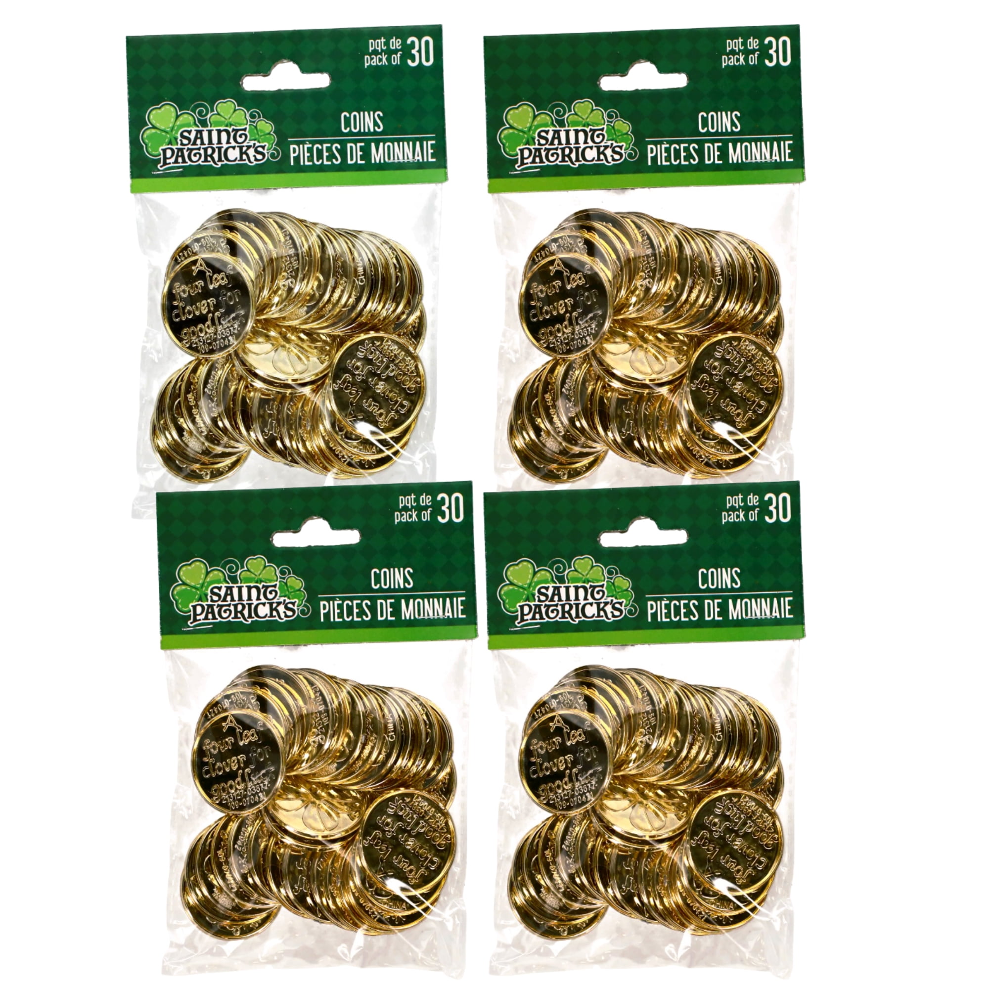 St Patrick's Day Plastic Gold Coins, 120 Pieces Total Clover Leaf Lucky ...