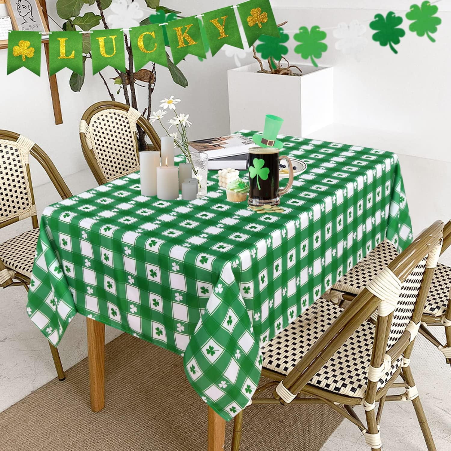 St.Patrick''s Day Rectangle Table Cloth, 60 x 102 Inch - Shamrock Plaid ...