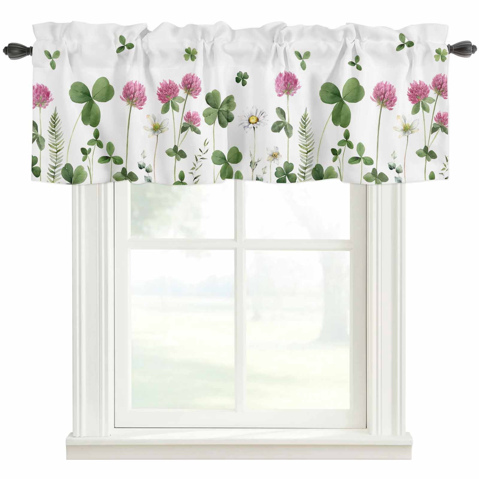 St. Patrick's Day Rod Pocket Curtain Valance, Green Lucky Shamrocks ...