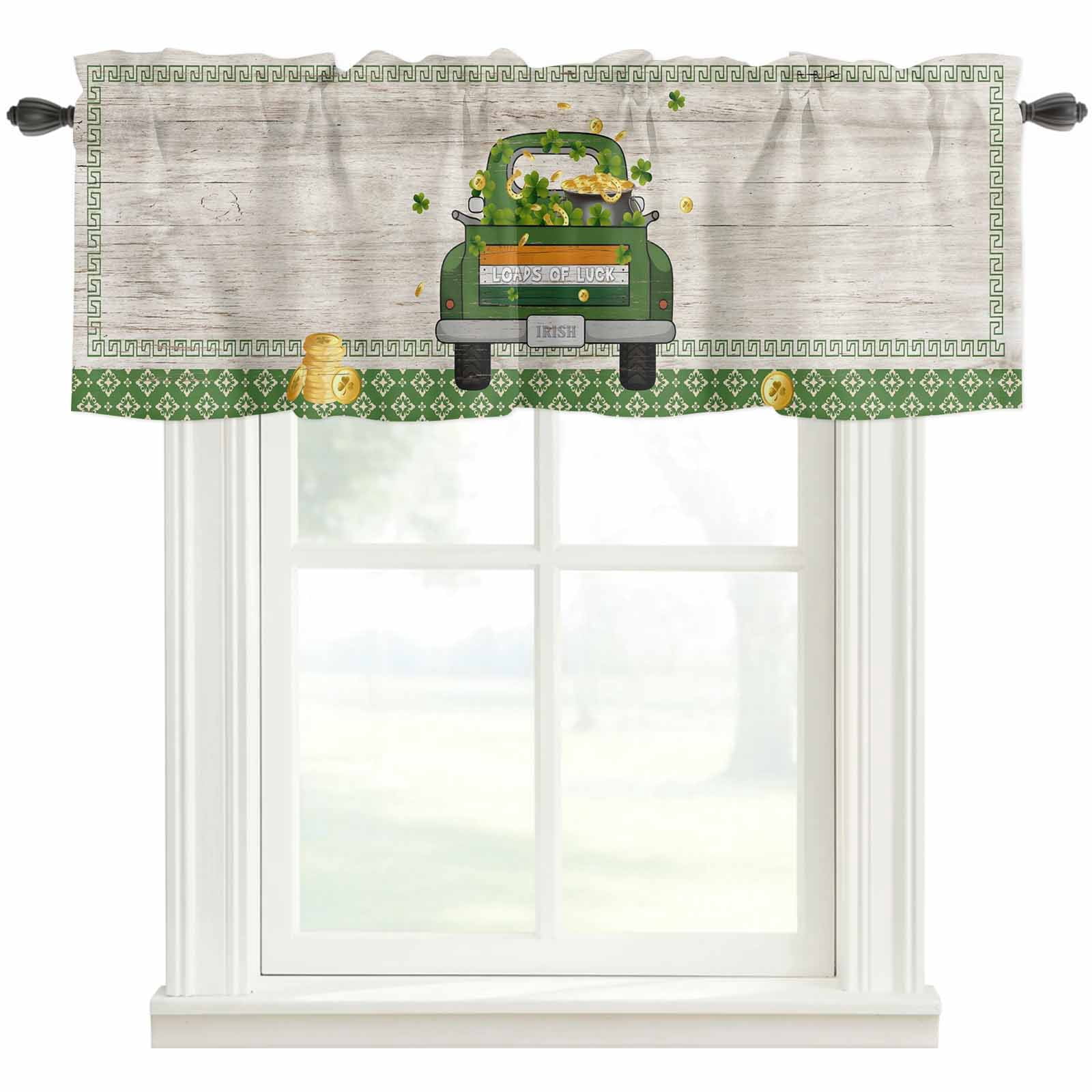 St. Patrick's Day Rod Pocket Curtain Valance, Green Shamrock Truck Gold ...