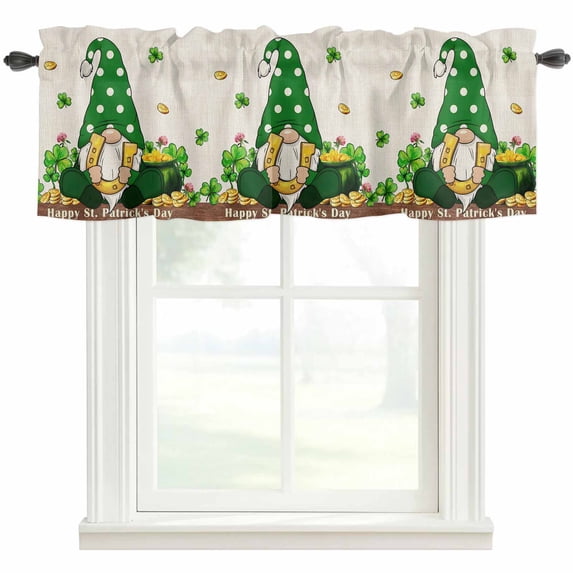 St. Patrick's Day Rod Pocket Curtain Valance, Shamrocks Gnomes Coin ...