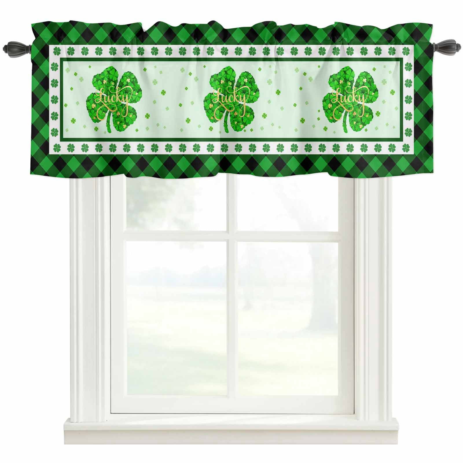 St. Patrick's Day Rod Pocket Curtain Valance, Spring Lucky Four-leaf ...