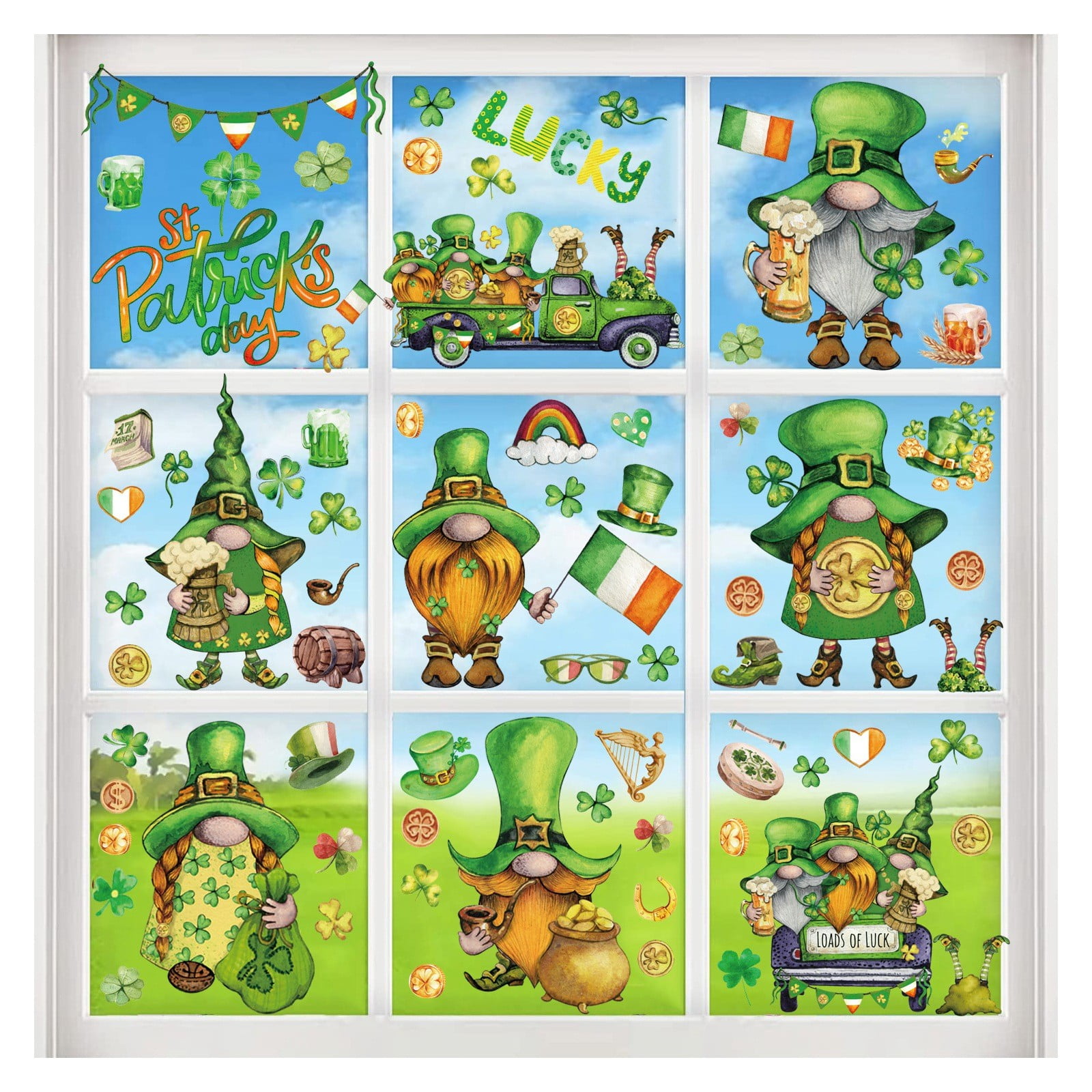 St. Patrick's Day Room Decor Irish Holy Pascals Gnome Electrostatic Window Sticker Glass Door ...