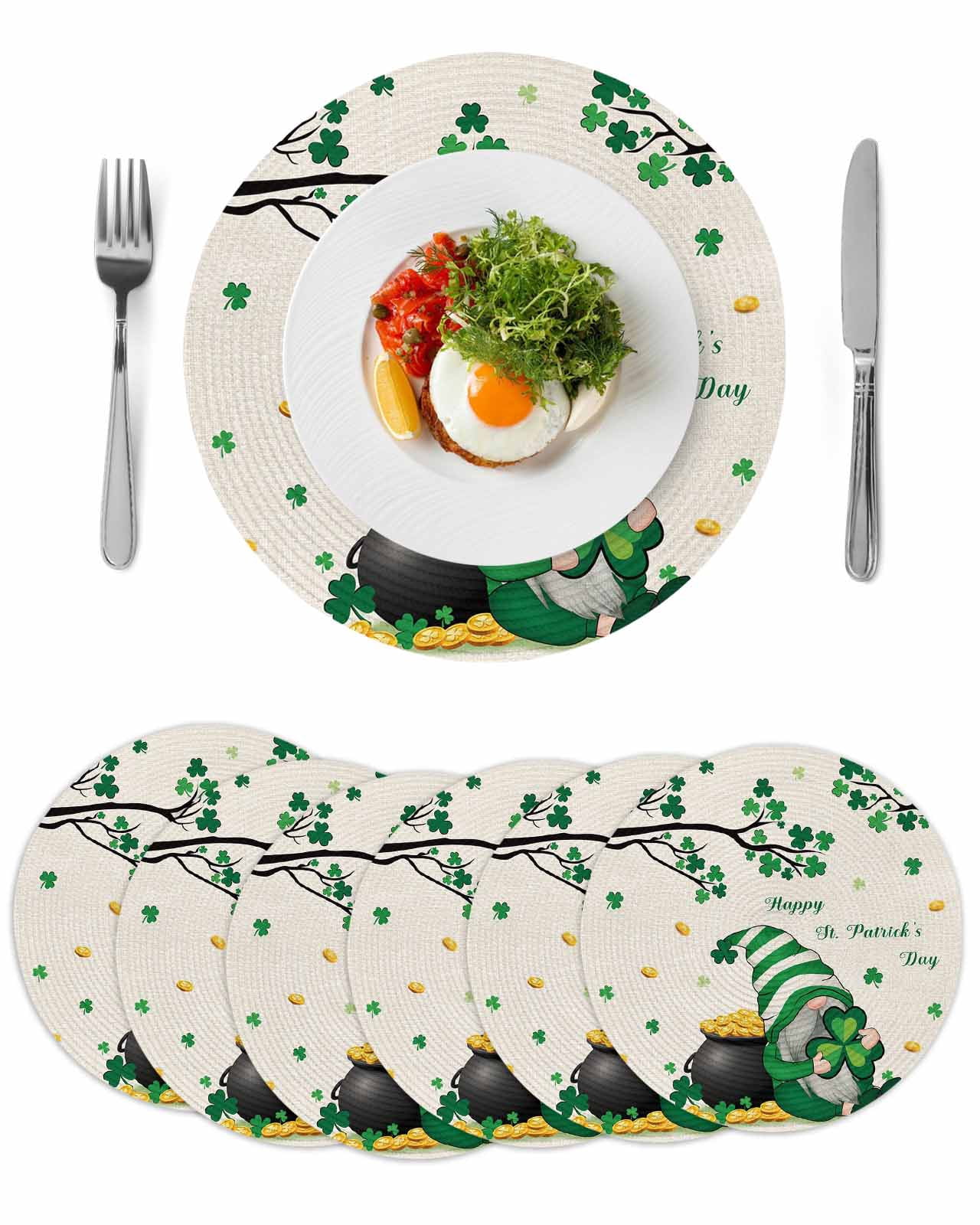 St. Patrick's Day Round Placemats Set of 6 for Dinning Tables,Heat ...