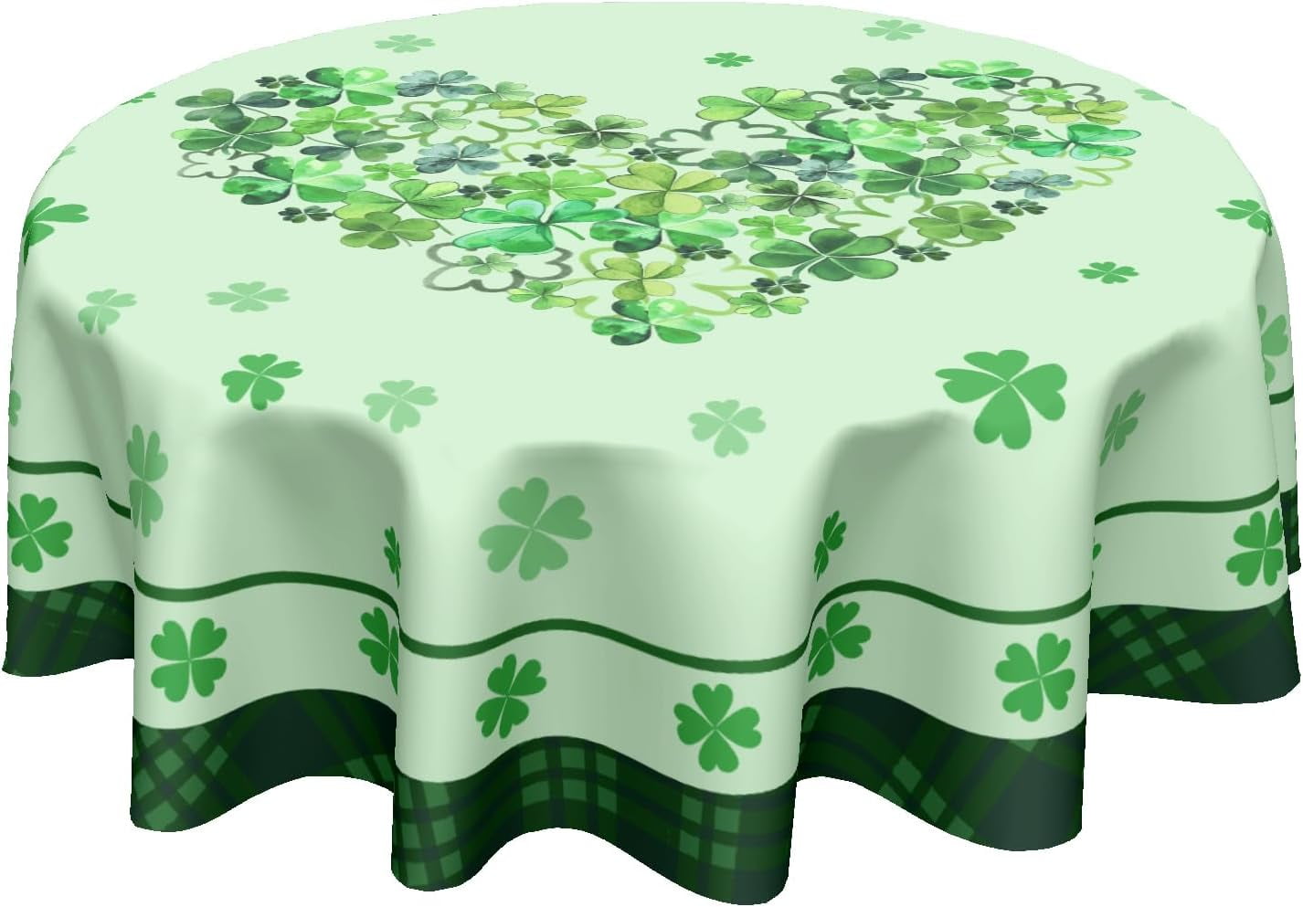 St Patrick''s Day Round Tablecloth 60 Inch Green Shamrock Buffalo Plaid ...