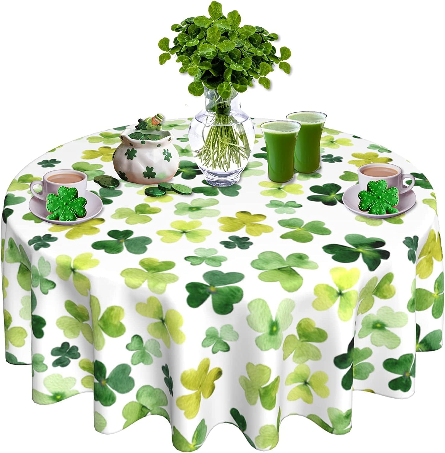 St. Patrick''s Day Round Tablecloth 60 inch Watercolor Shamrock Table ...