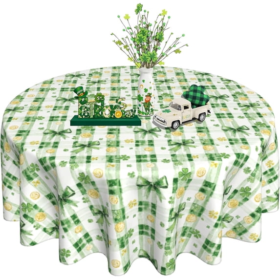St. Patrick''s Day Round Tablecloth 60Inch Green Shamrock Table Cloth ...