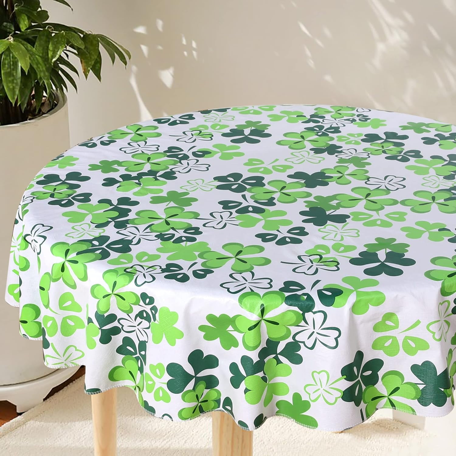 St Patrick’s Day Round Tablecloth - 60Inch Waterproof Green/White ...