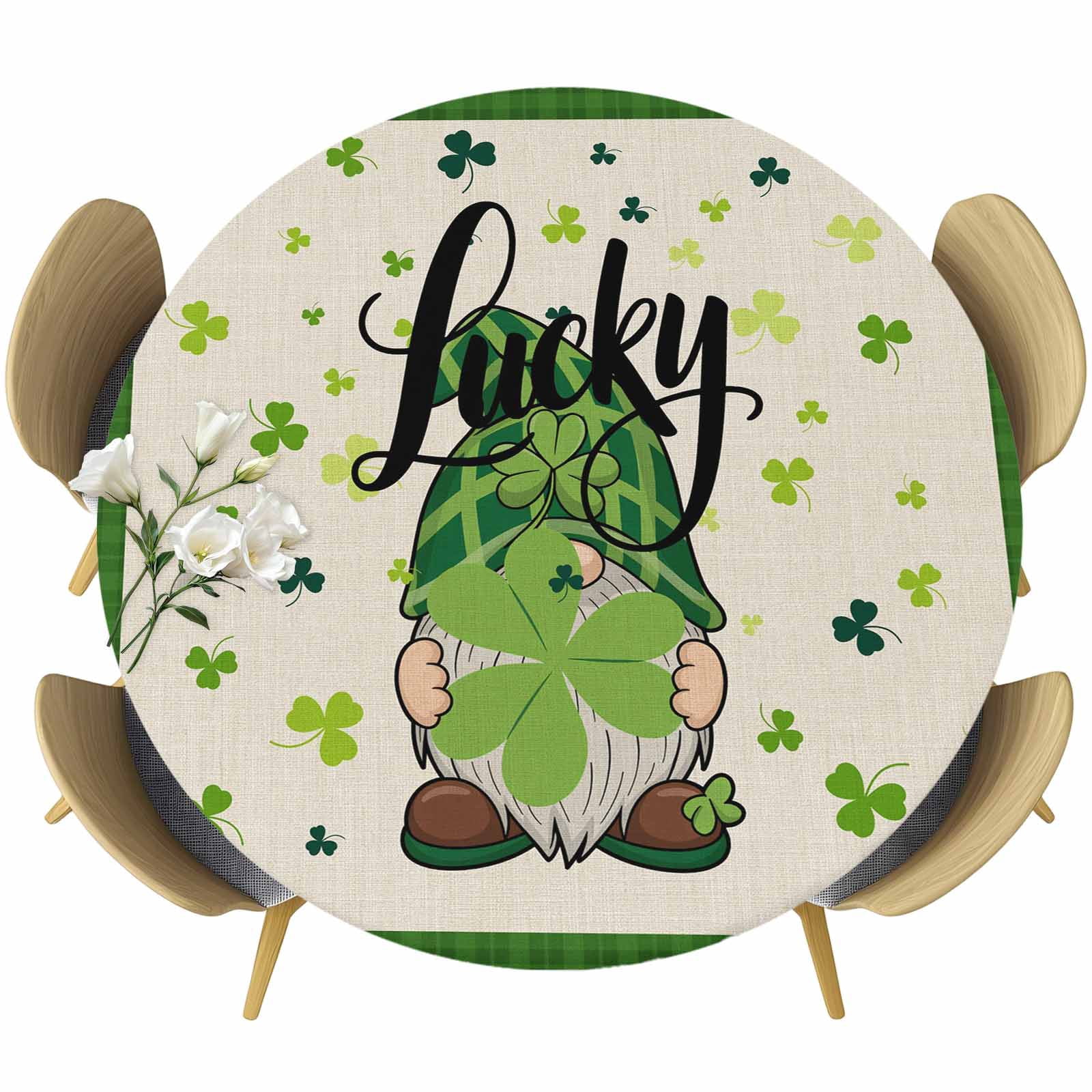 St. Patrick's Day Round Tablecloth, Fitted Table Cover with Elastic for ...