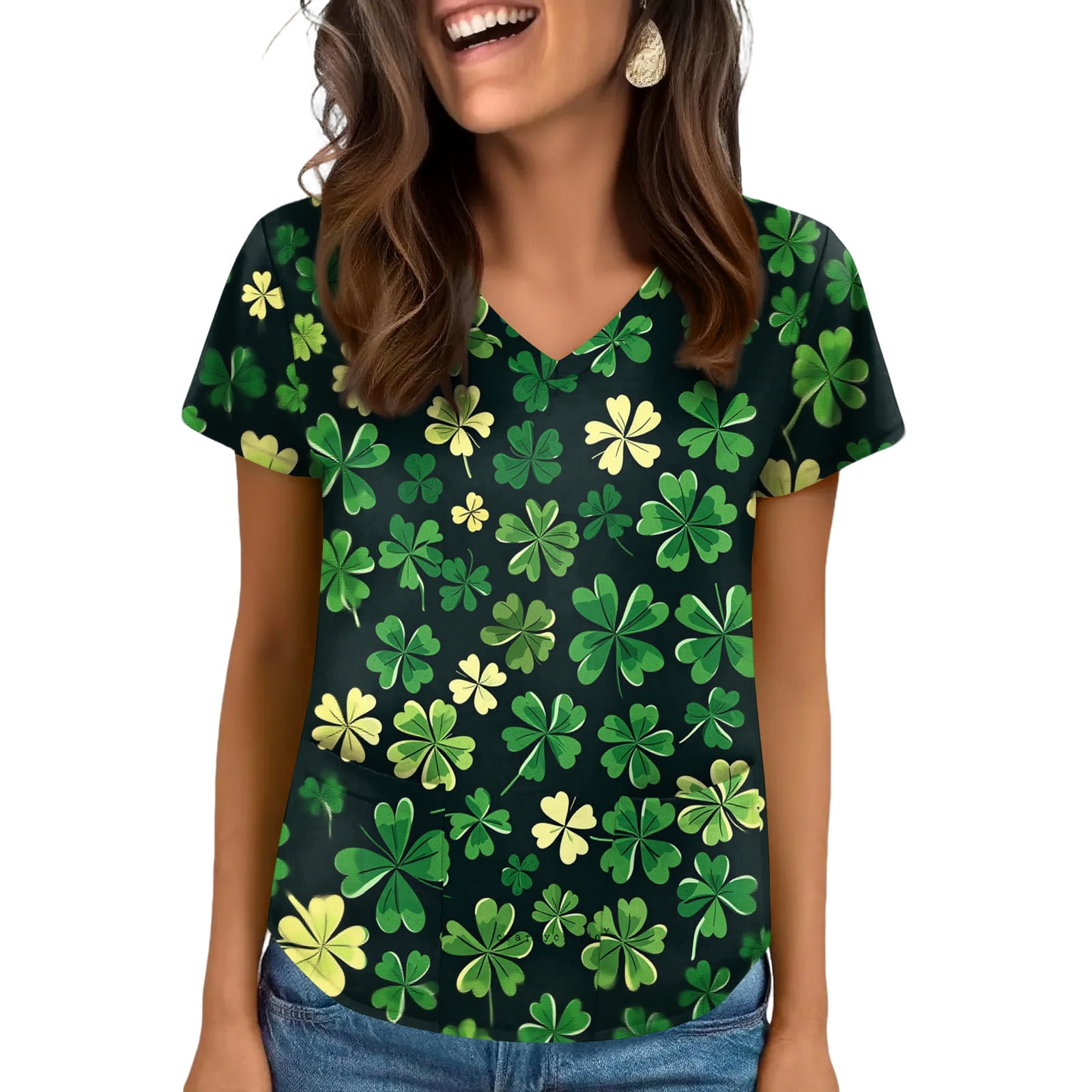 St. Patrick's Day Scrub Tops Short Sleeve Scrubs for Women Shamrock ...