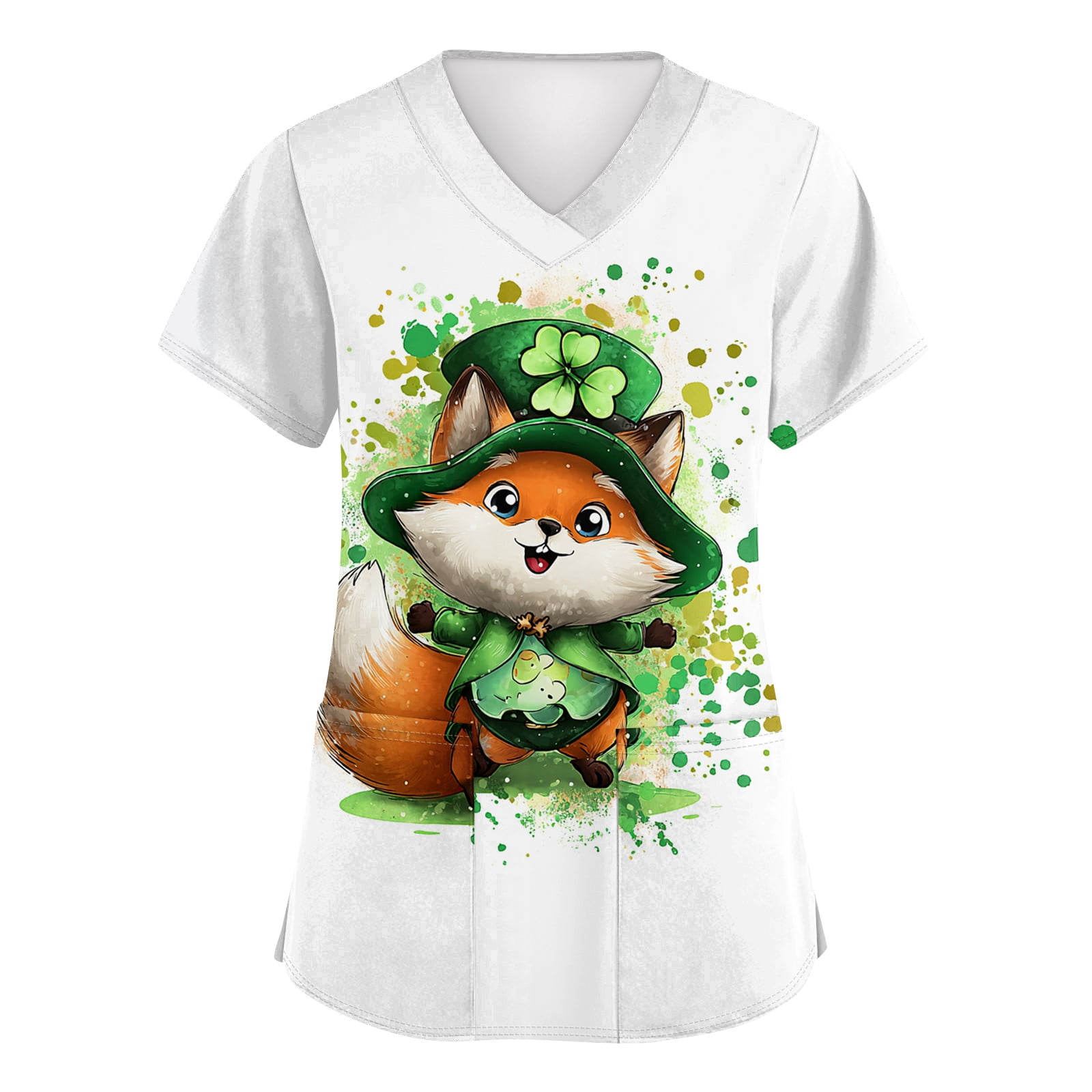 St. Patrick's Day Scrub Tops for Women Shamrock Printed Plus Size ...