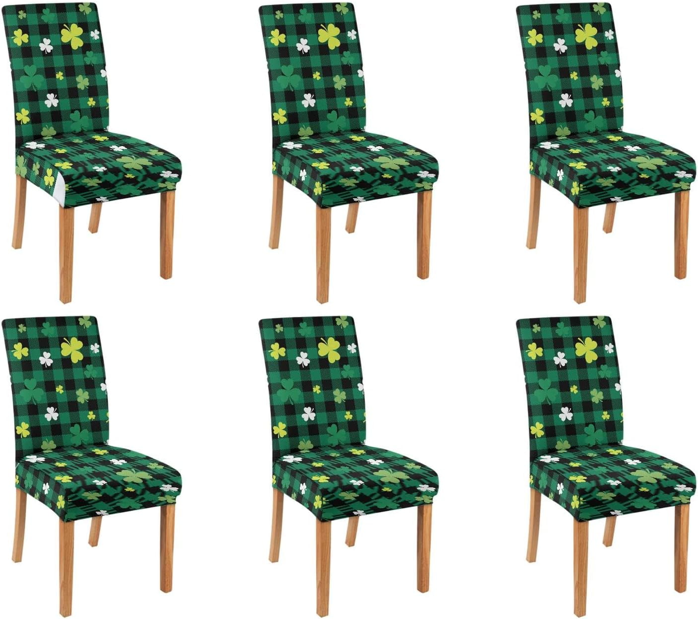 St.Patrick''s Day Shamrock Dining Chair Covers Set of 6,Green Buffalo ...