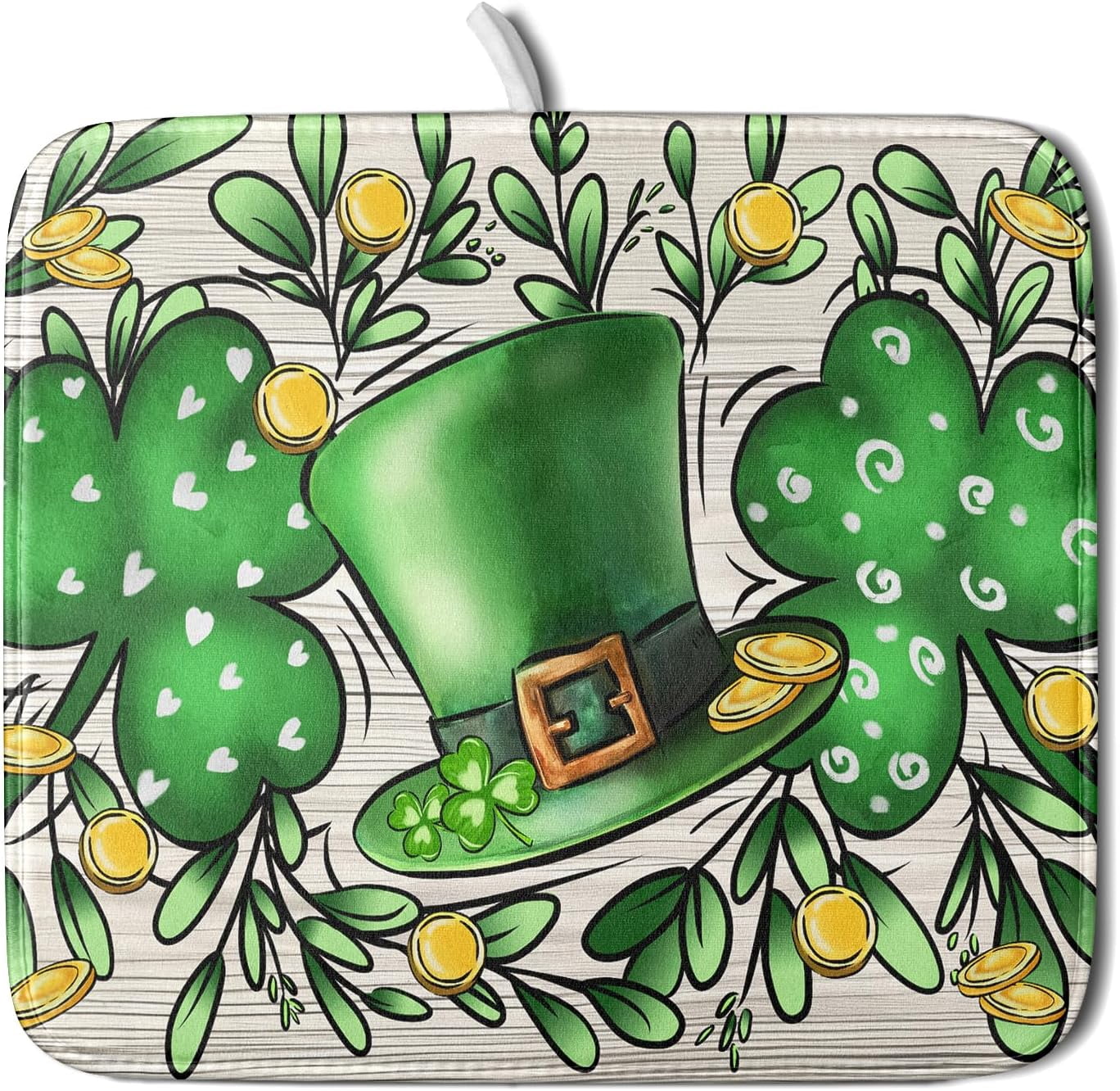 St Patrick''s Day Shamrock Dish Drying Mat 16x18 inch Eucalyptus Leaves ...