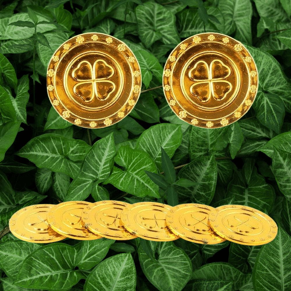 St. Patrick's Day Shamrock Gold Coins,100Pcs Gold Coins Plastic ...