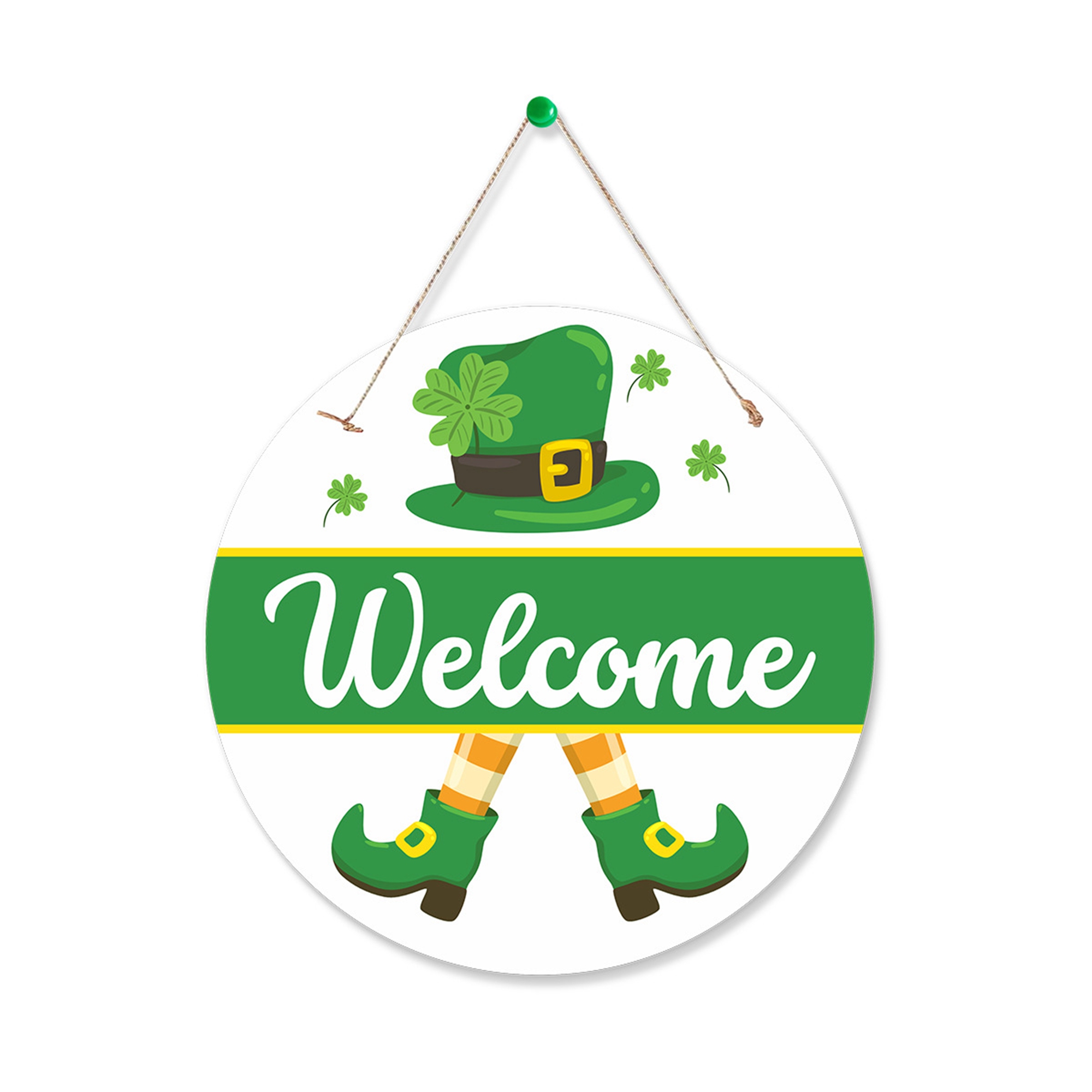 St. Patrick's Day Shamrock Welcome Sign Paper Irish Front Door Hanging ...