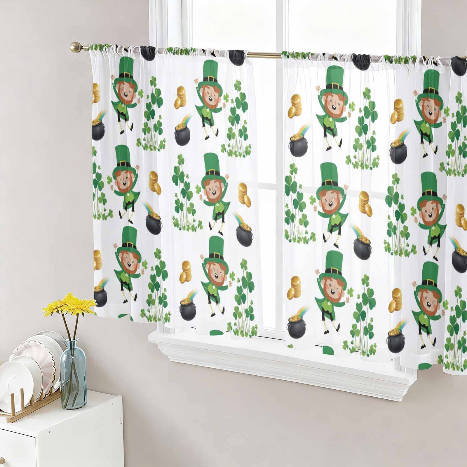 St. Patrick's Day Sheer Curtains 45 Inch Length 2 Panels Set Window ...